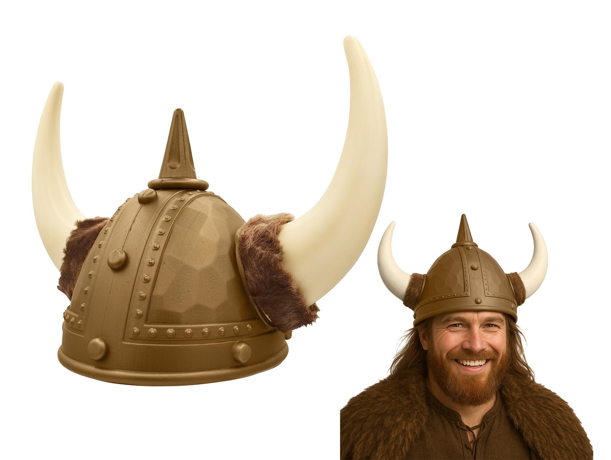 Nicky Bigs Novelties Adult Viking Helmet with Faux Fur Horns, Halloween ...