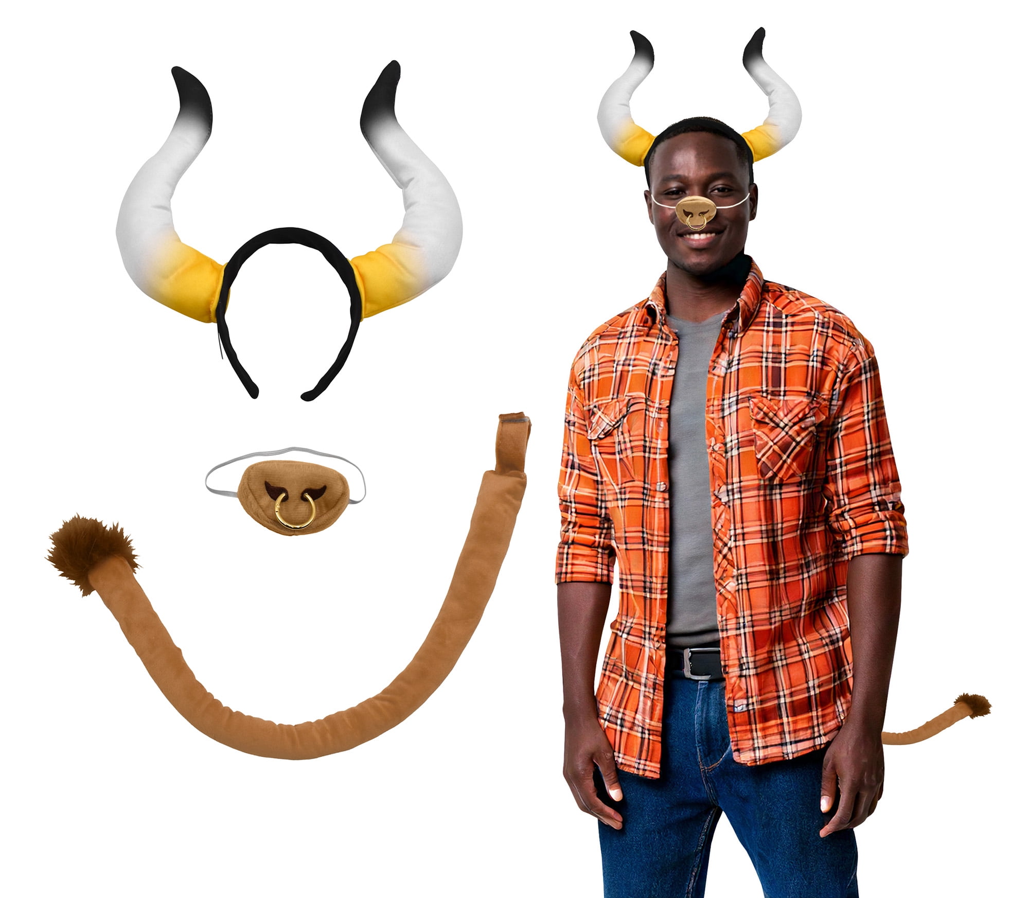 Nicky Bigs Novelties Adult Bull Horns Headband, Nose with Ring, Tail ...