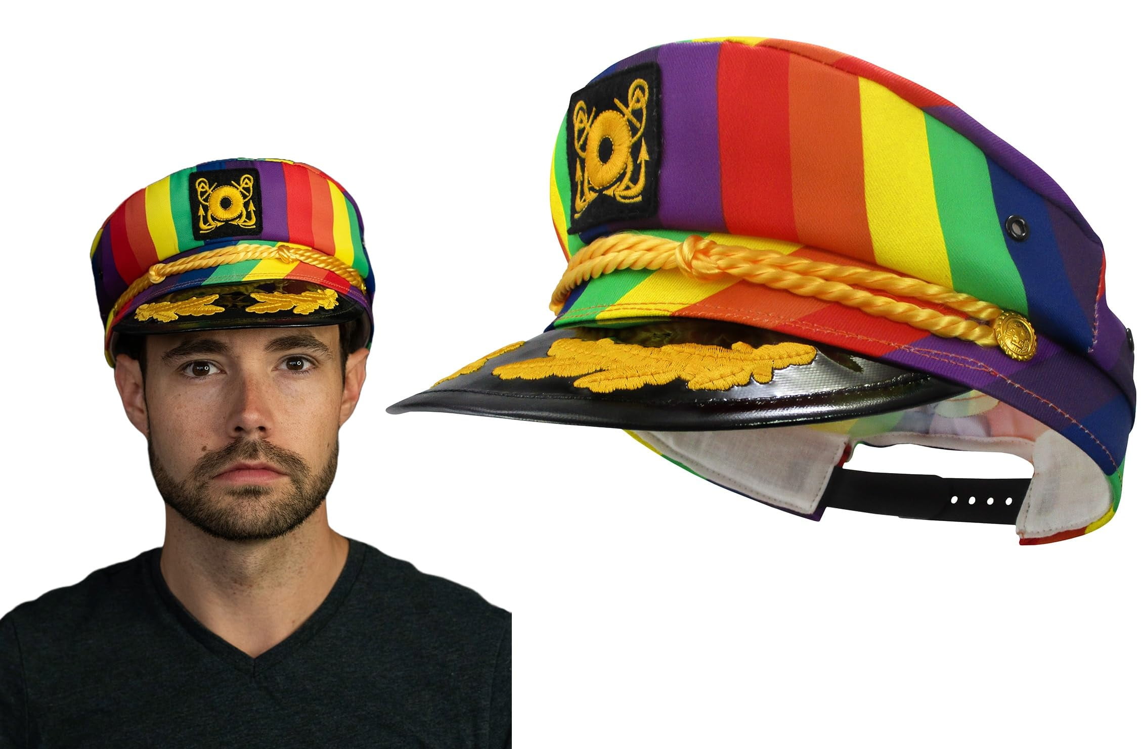 Nicky Bigs Novelties Adult Rainbow Yacht Captain Hat Adjustable Pride ...