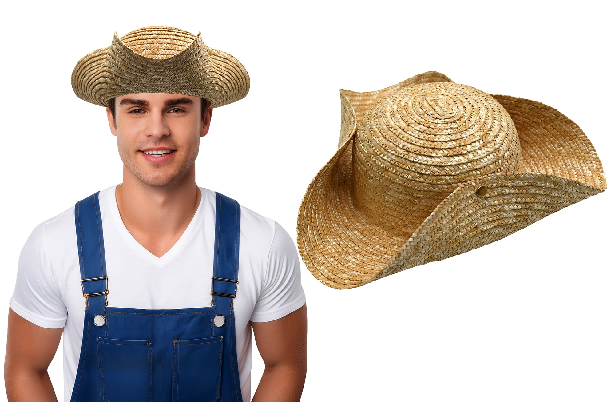 Nicky Bigs Novelties Adult Straw Tricorn Hat Adjustable Colonial ...