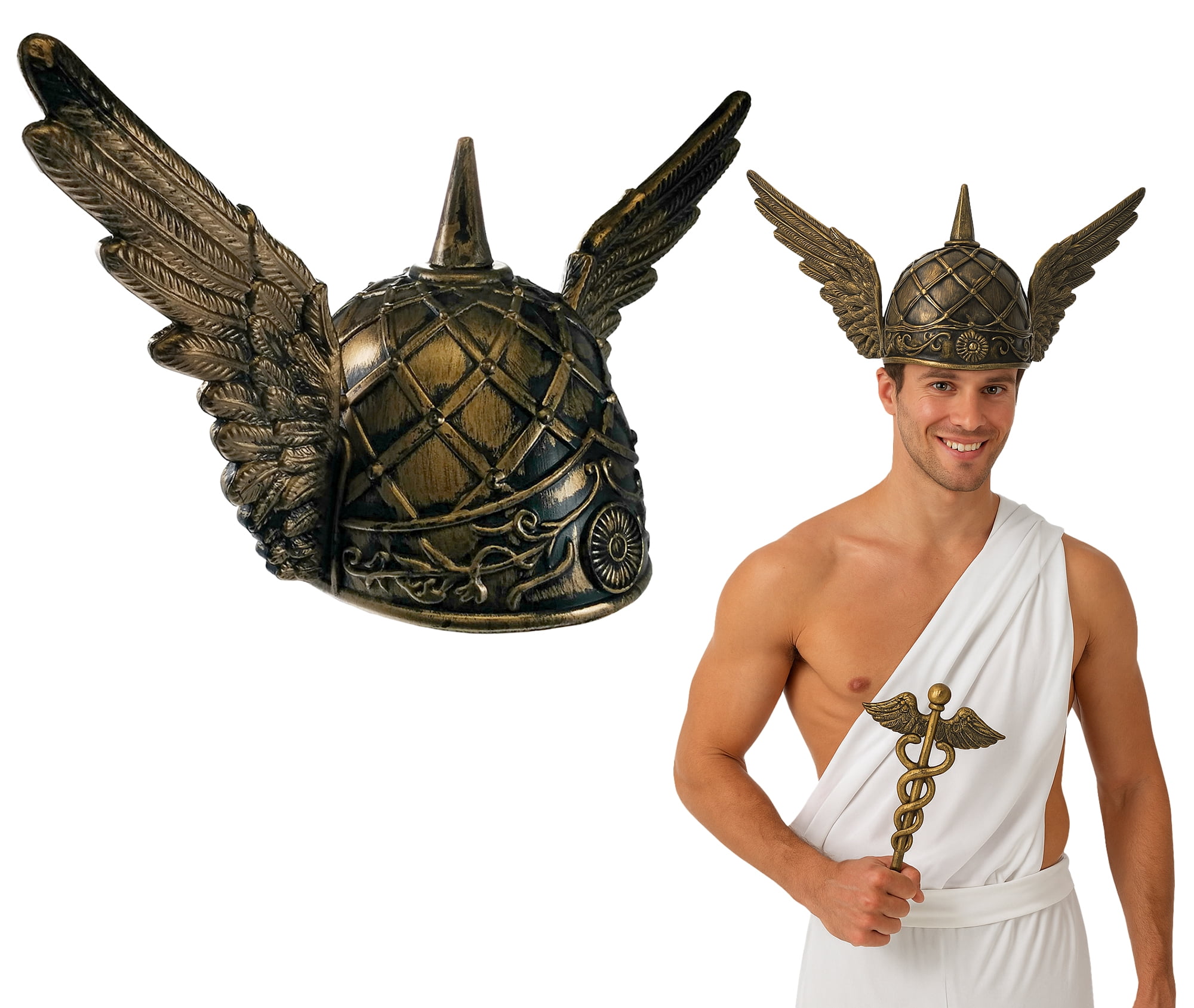 Nicky Bigs Novelties Winged Viking Helmet, Gold Finish, Adult Cosplay ...