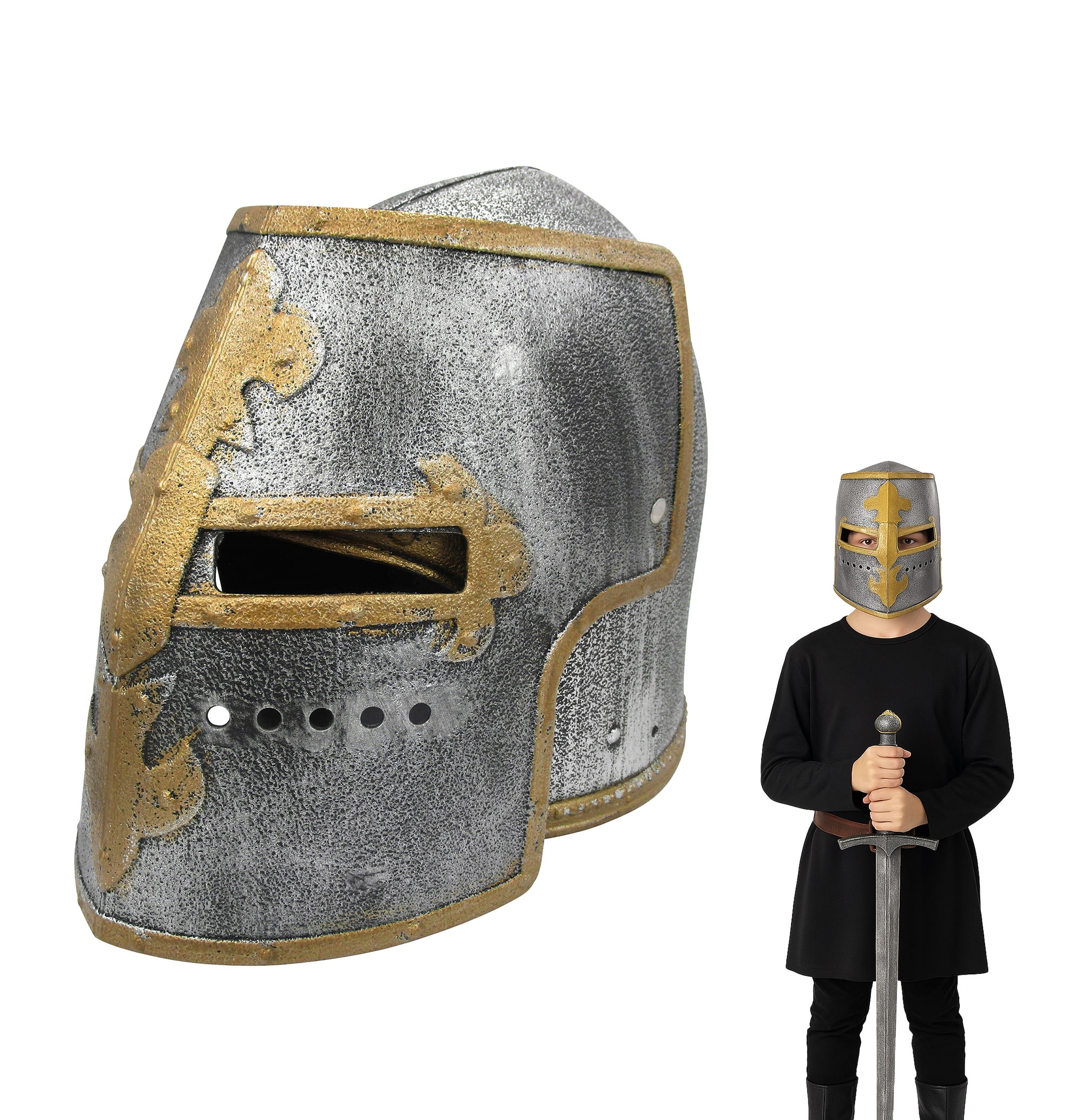 Nicky Bigs Novelties Pewter Medieval Knight Helmet – Folding Face Mask ...
