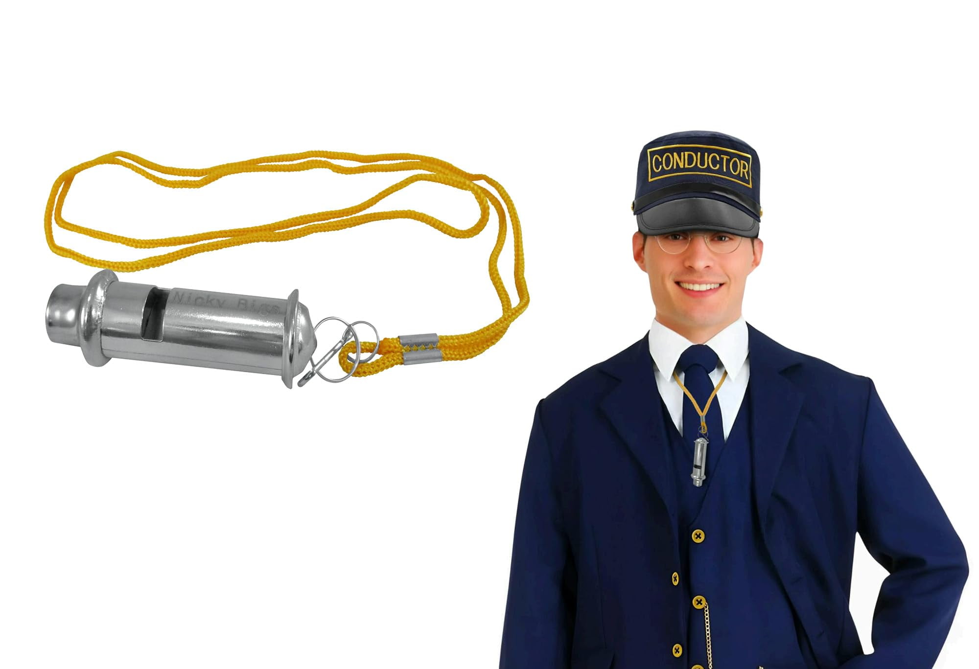 Nicky Bigs Novelties Deluxe Metal Train Conductor Whistle with Lanyard ...