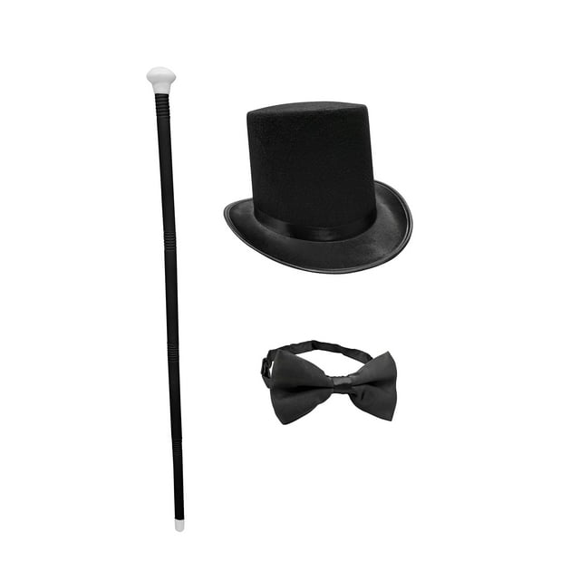 Nicky Bigs Novelties Felt Top Hat Cane and Matching Bowtie Halloween ...