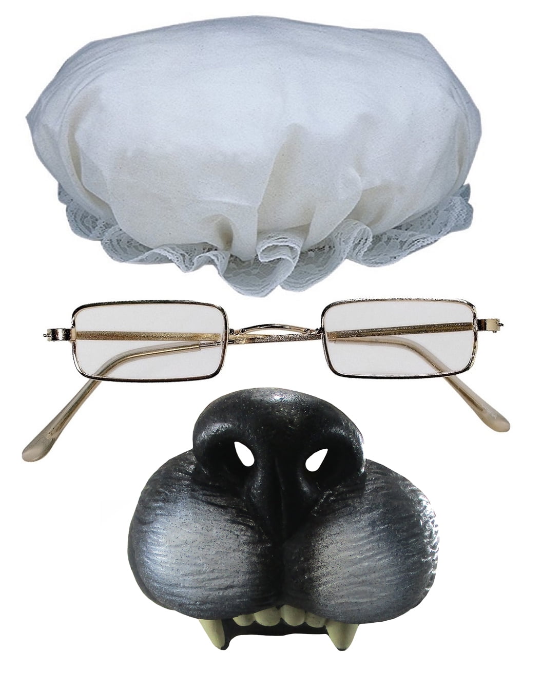 Nicky Bigs Novelties Granny Wolf Nose Mask Old Woman Mob Cap Mop Hat ...