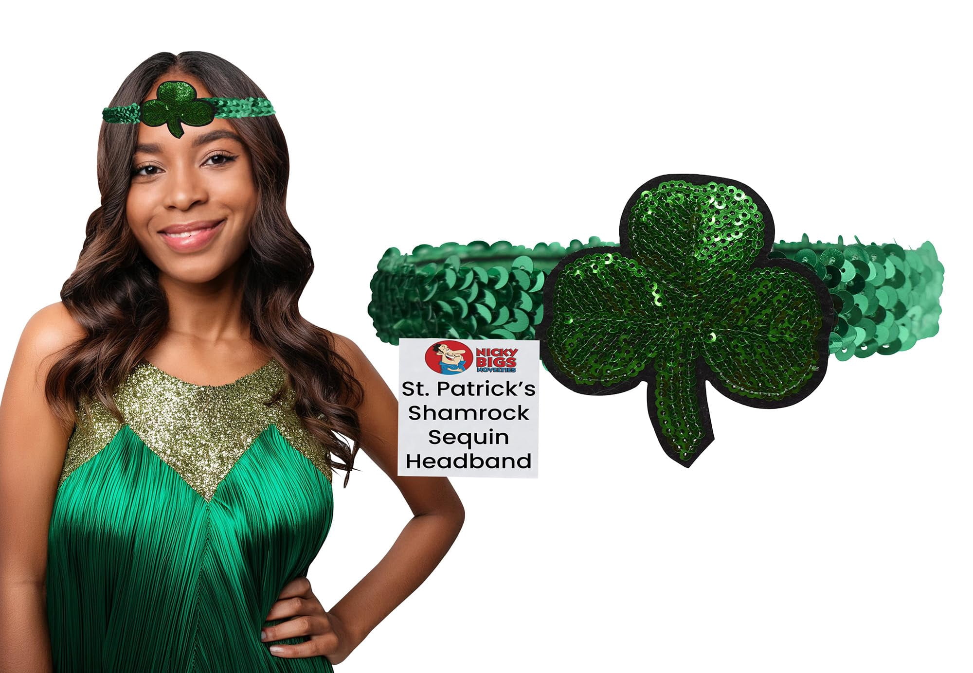 Nicky Bigs Novelties Green Shamrock Sequin Headband Parade Costume ...