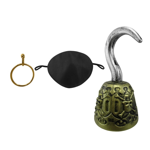 Nicky Bigs Novelties Pirate Hook, Eye Patch, Gold Clip-On Earring ...