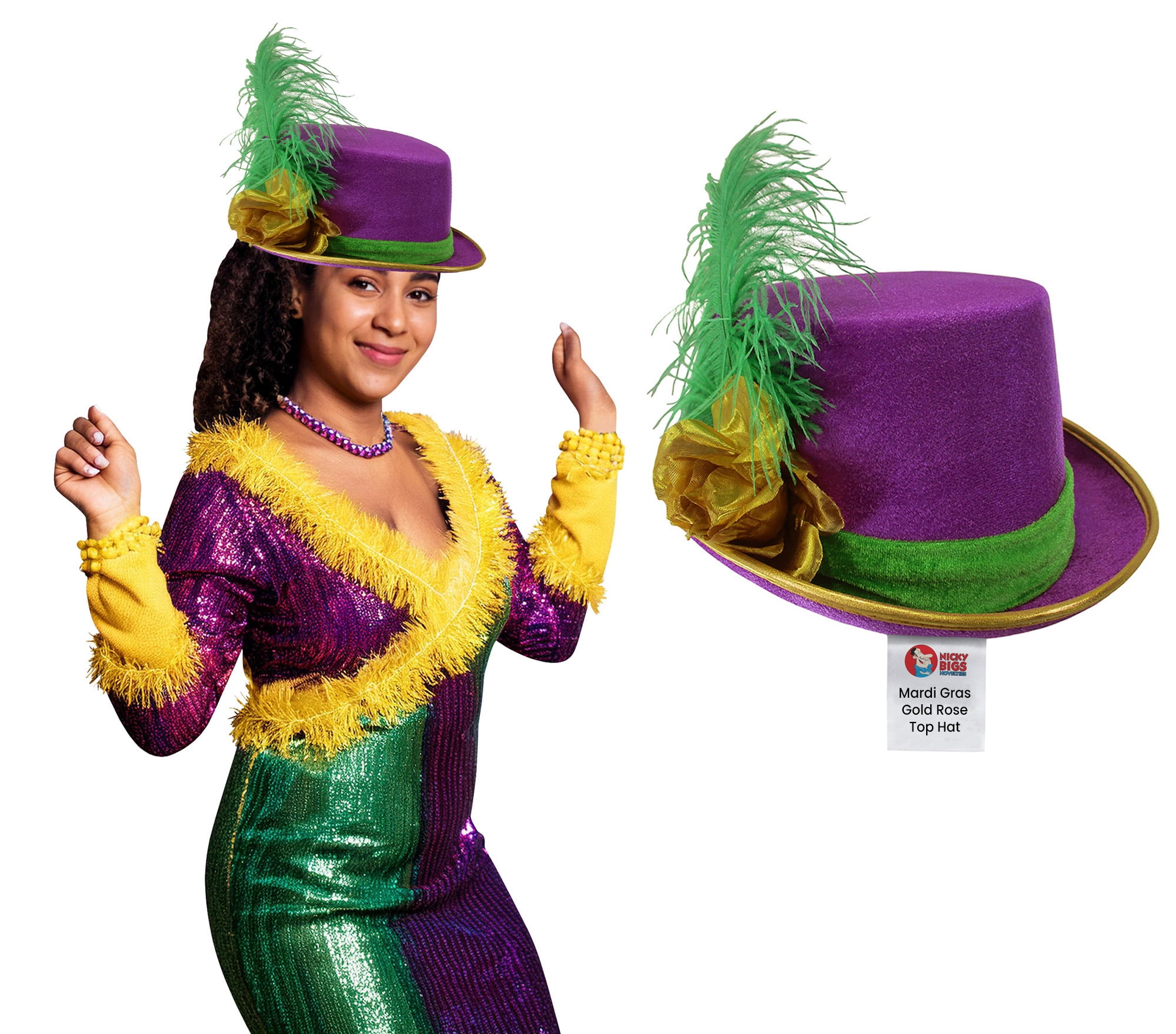 Nicky Bigs Novelties Mardi Gras Top Hat With Feather Costume ...