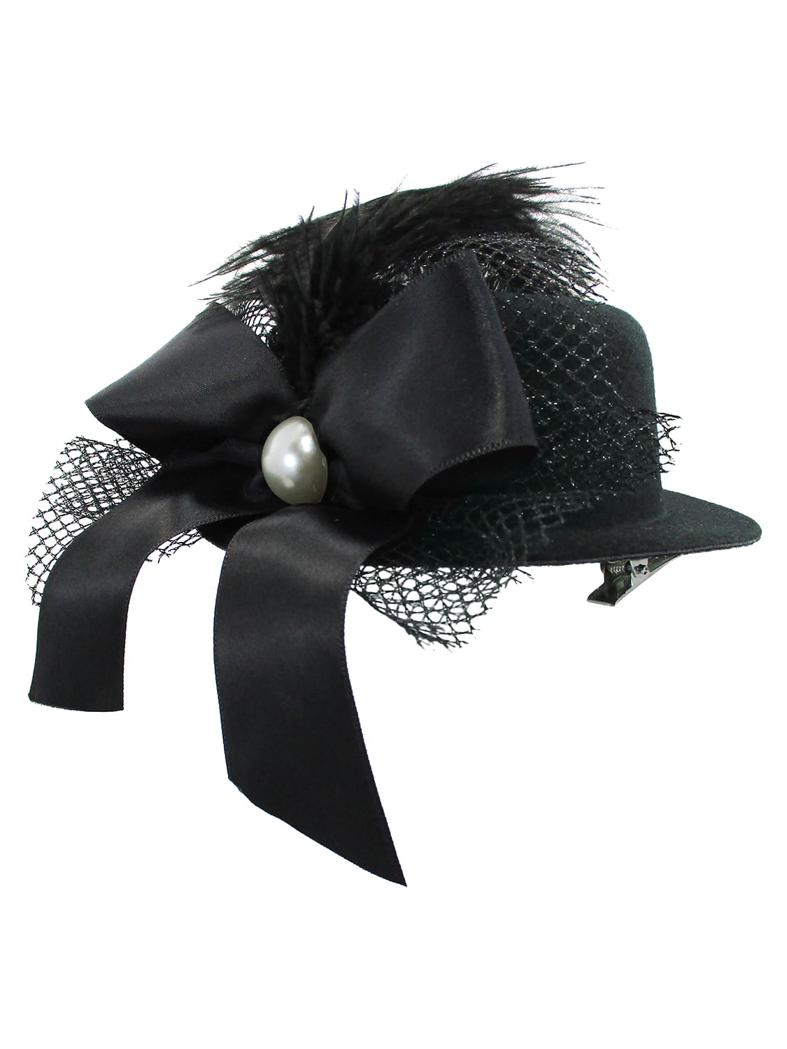 Nicky Bigs Novelties Mini Top Hat Fascinator with Pearl Stud On Hair ...