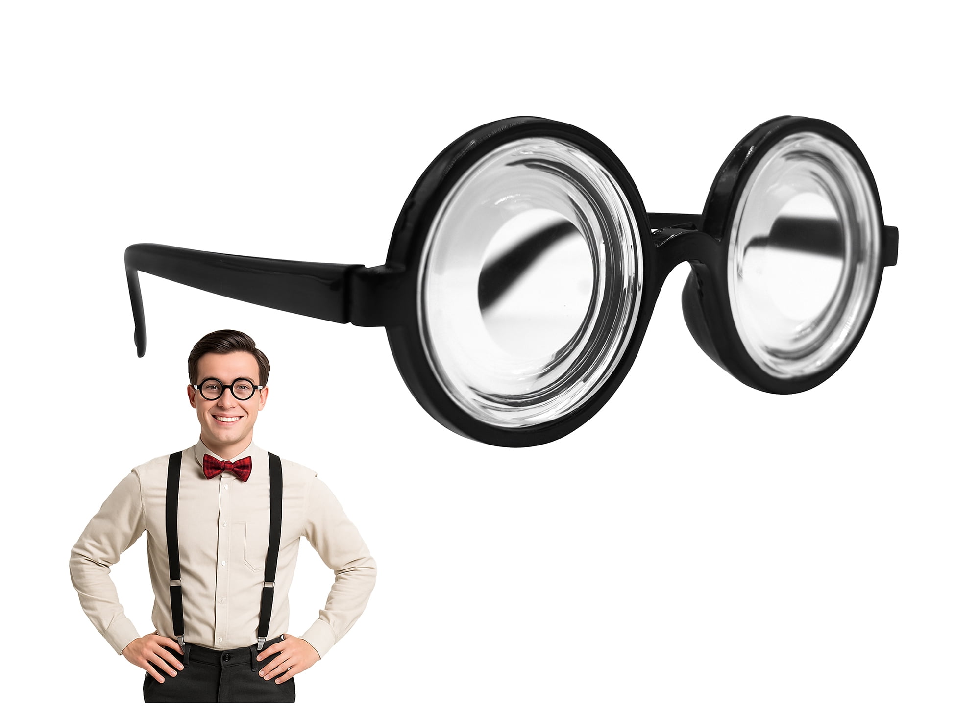 Nicky Bigs Novelties Round Nerd Glasses for Adults – Oversized Bubble ...