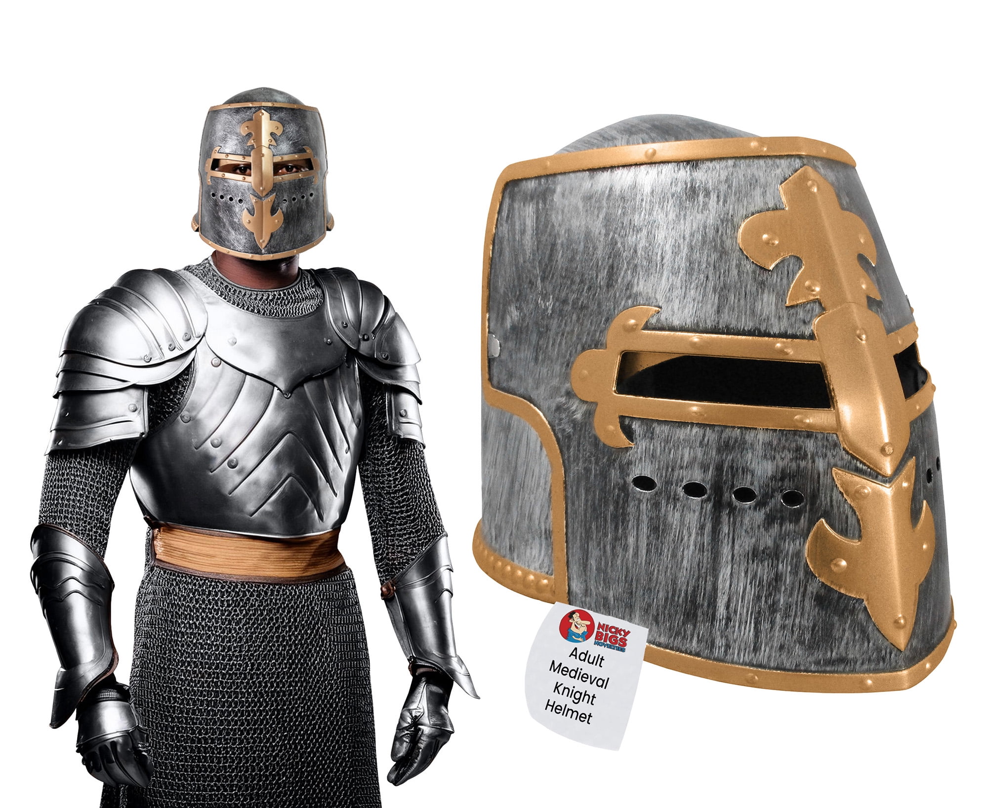 Nicky Bigs Novelties Silver Knight Armor Crusader Helmet Mask Medieval ...