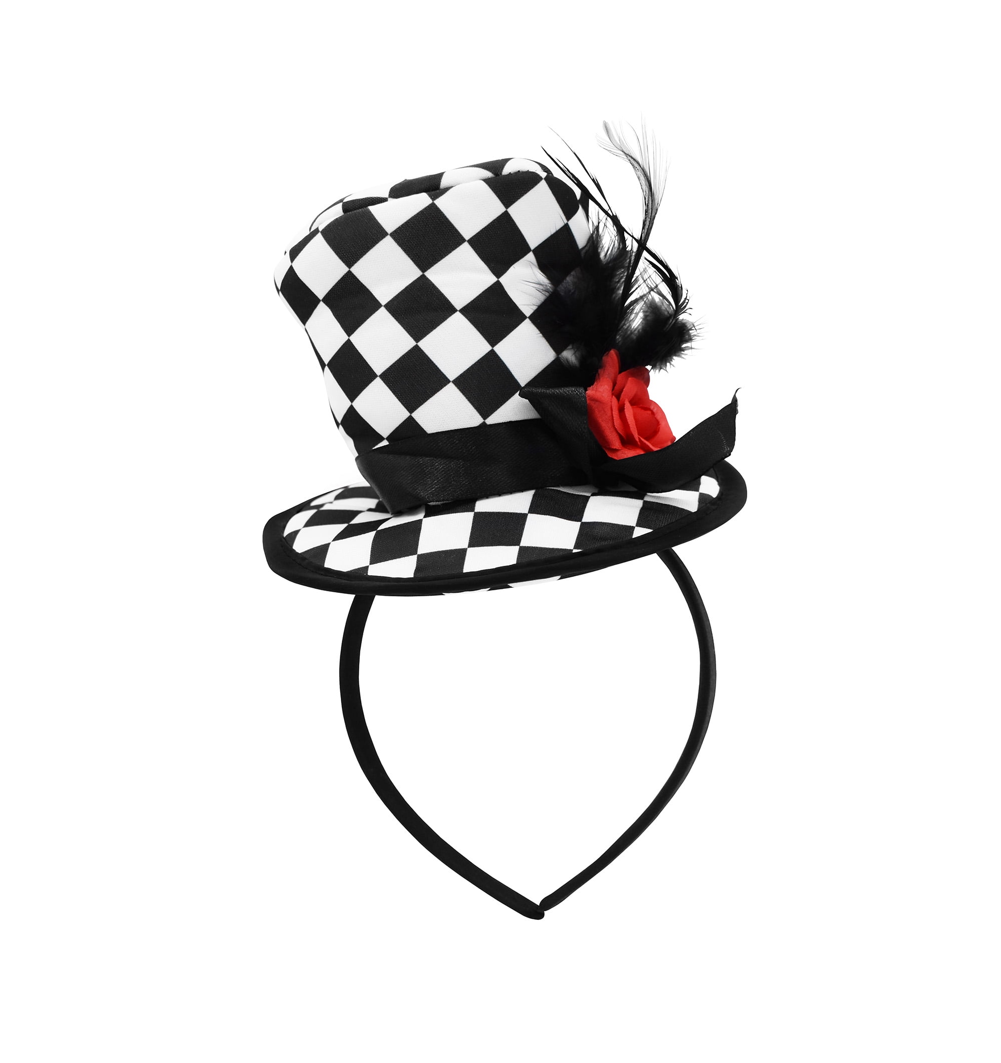 Nicky Bigs Novelties Women's Checkered Mini Top Hat with Feathers ...