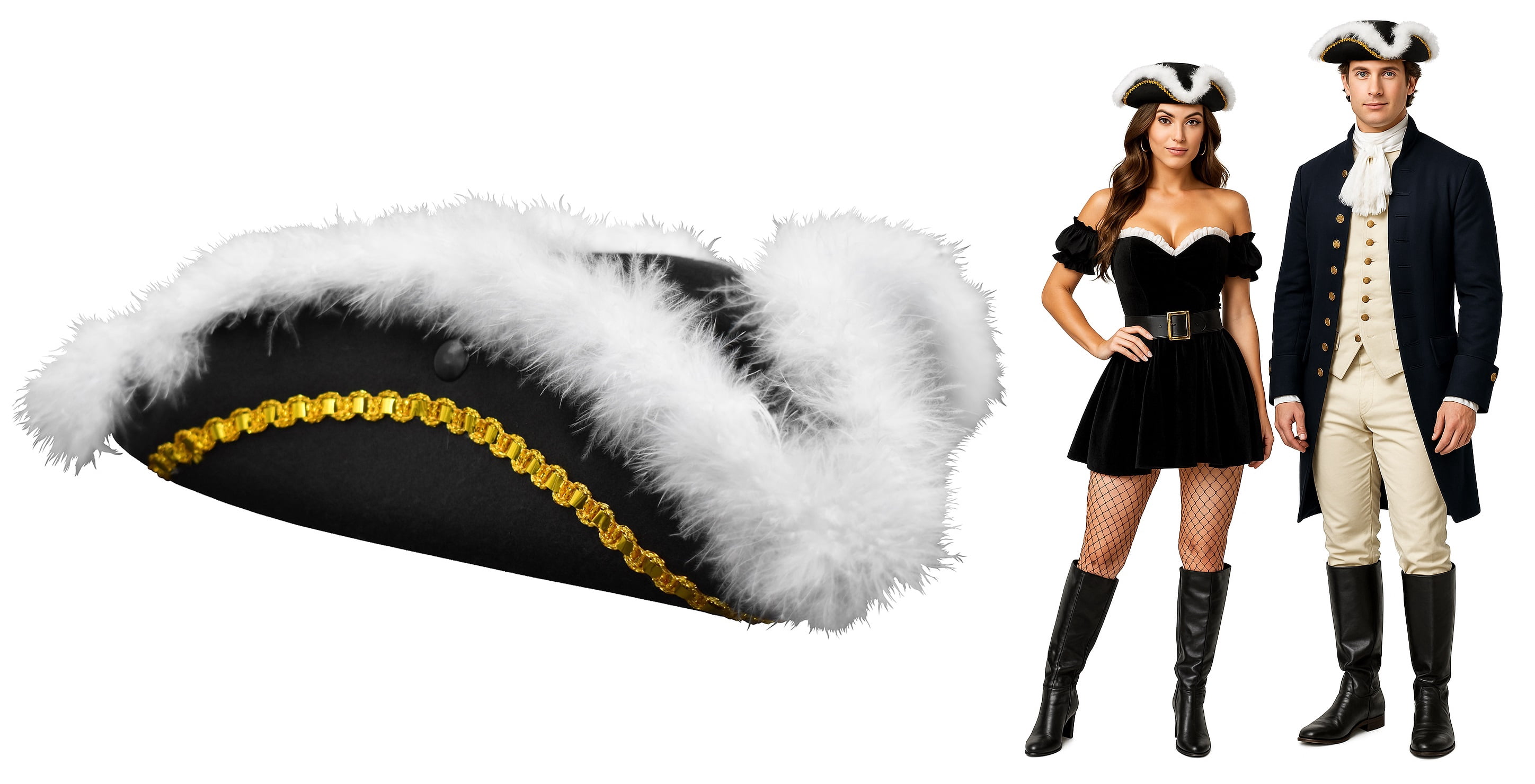 Nicky Bigs Novelties Tricorn Hat for Adults Black Colonial Pirate Hat ...