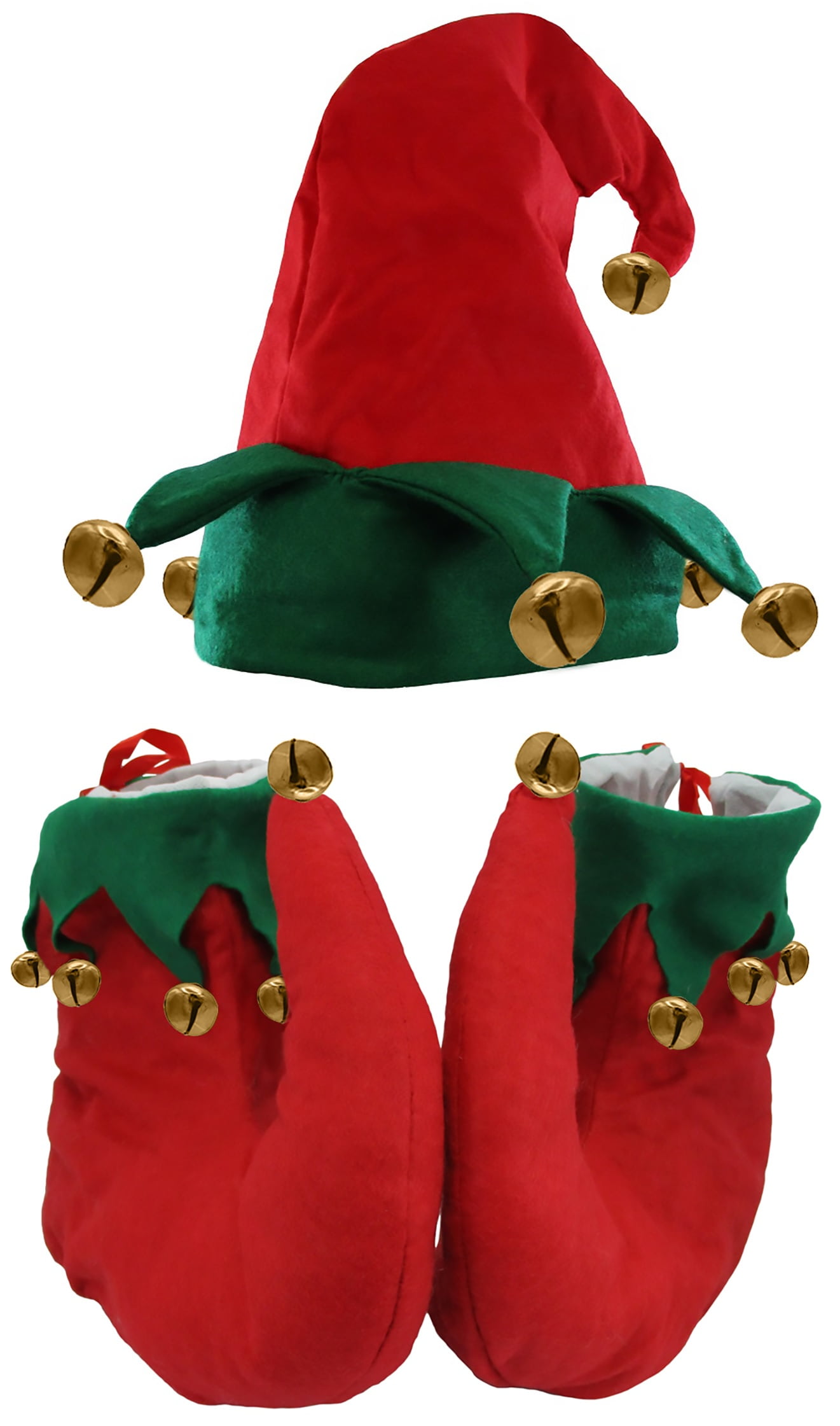Nicky Bigs Novelties Unisex Adult Red and Green Elf Hat & Shoes Jingle ...