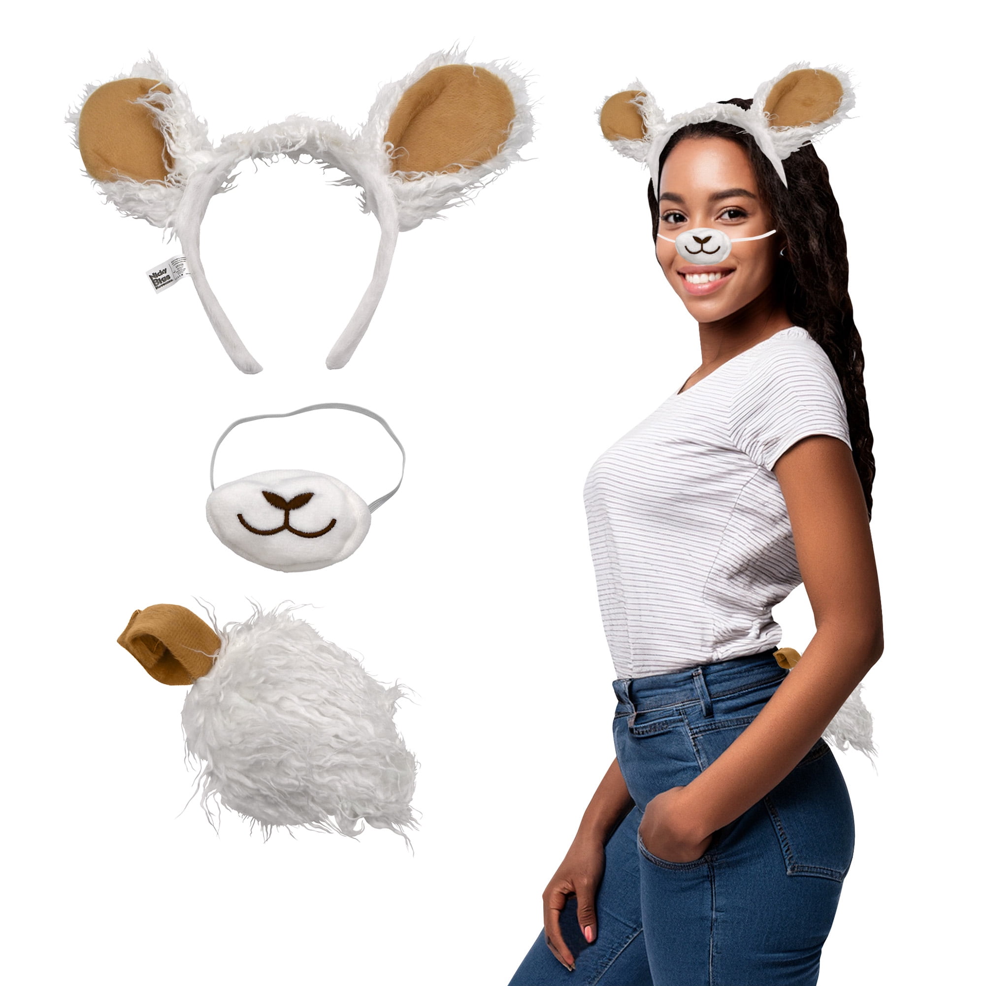 Nicky Bigs Novelties Unisex Fuzzy Llama Ears Headband, Nose and Tail ...