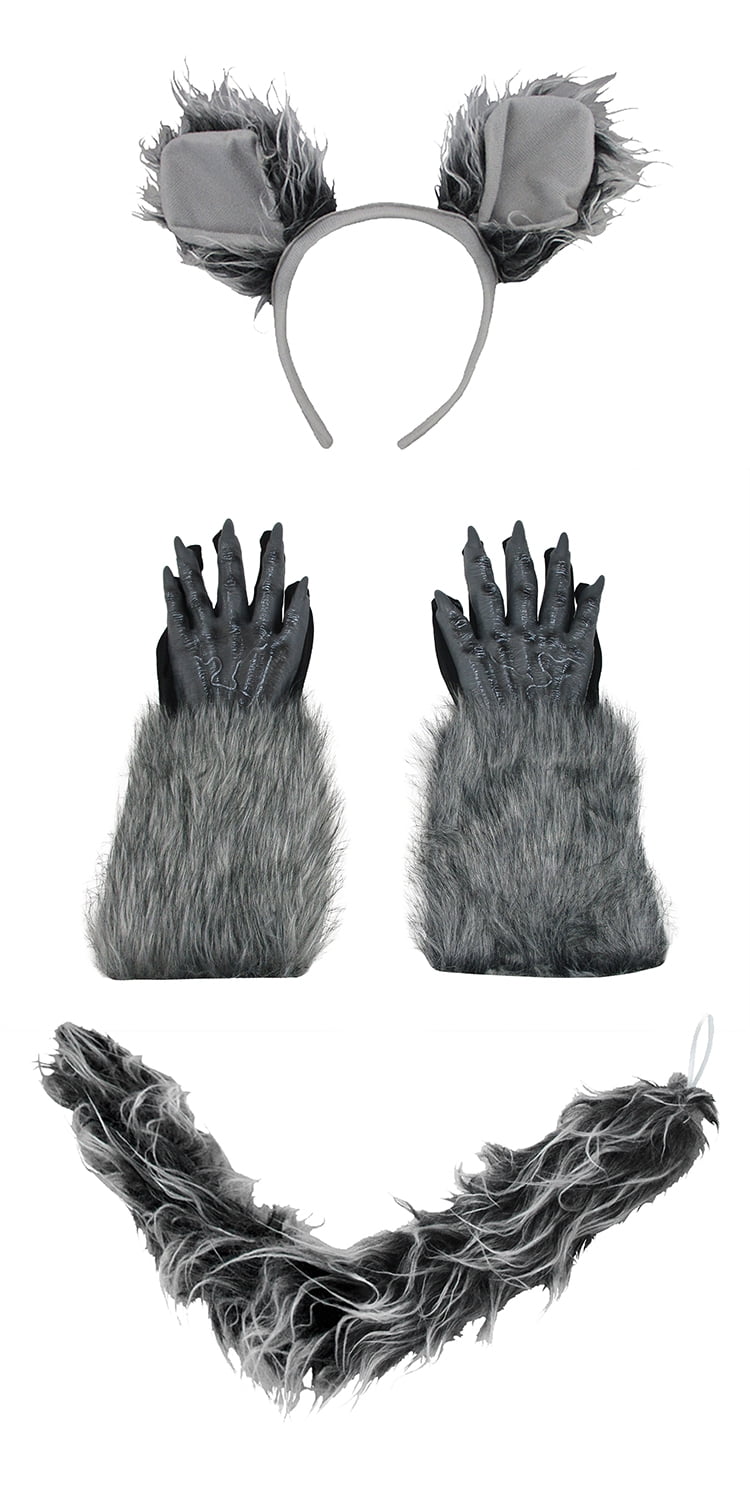 Nicky Bigs Novelties Werewolf Wolfman Ears Tail Kit And Gloves Grey ...