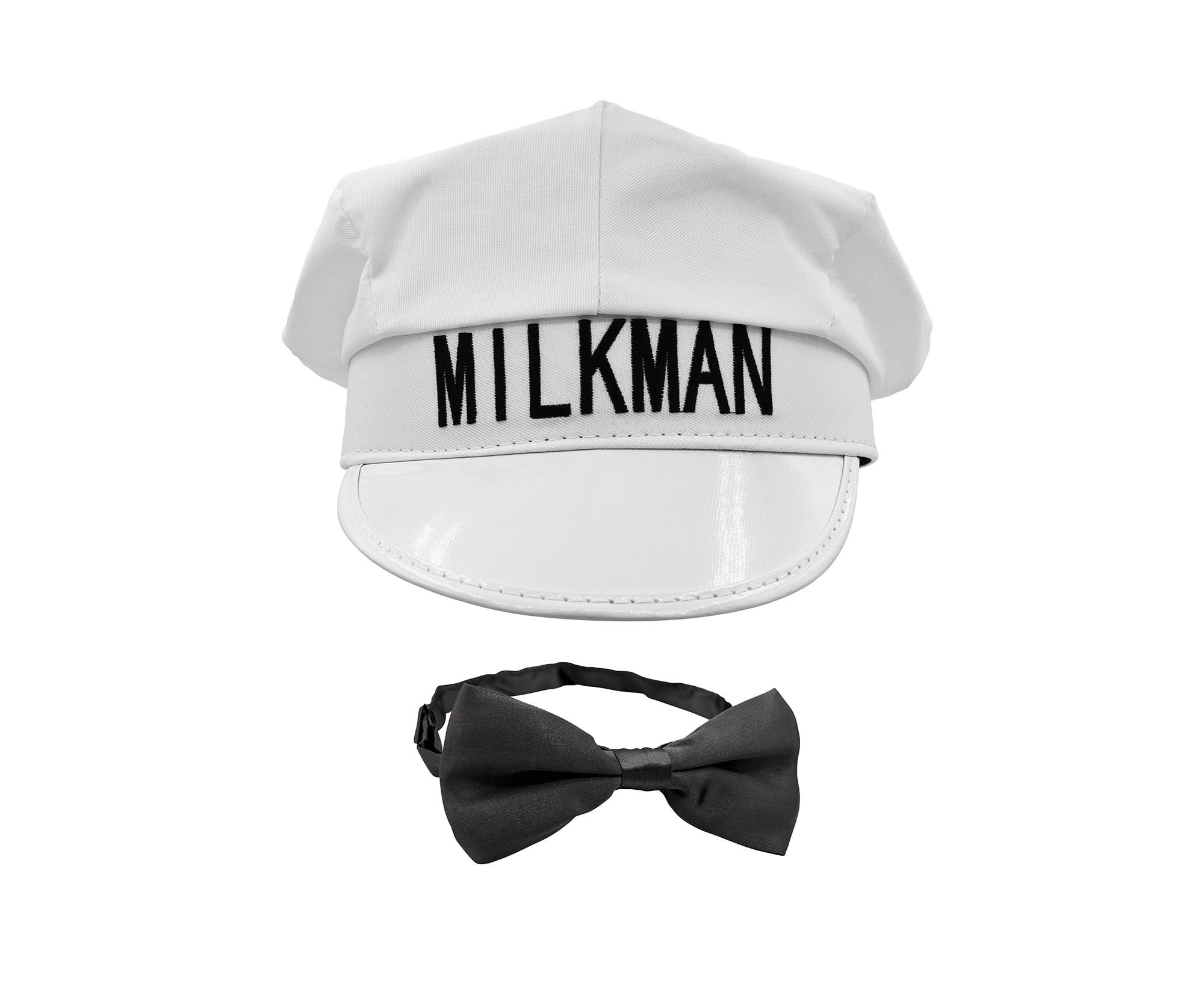 Nicky Bigs Novelties Milkman Hat & Bowtie Set - White & Black, Costume ...