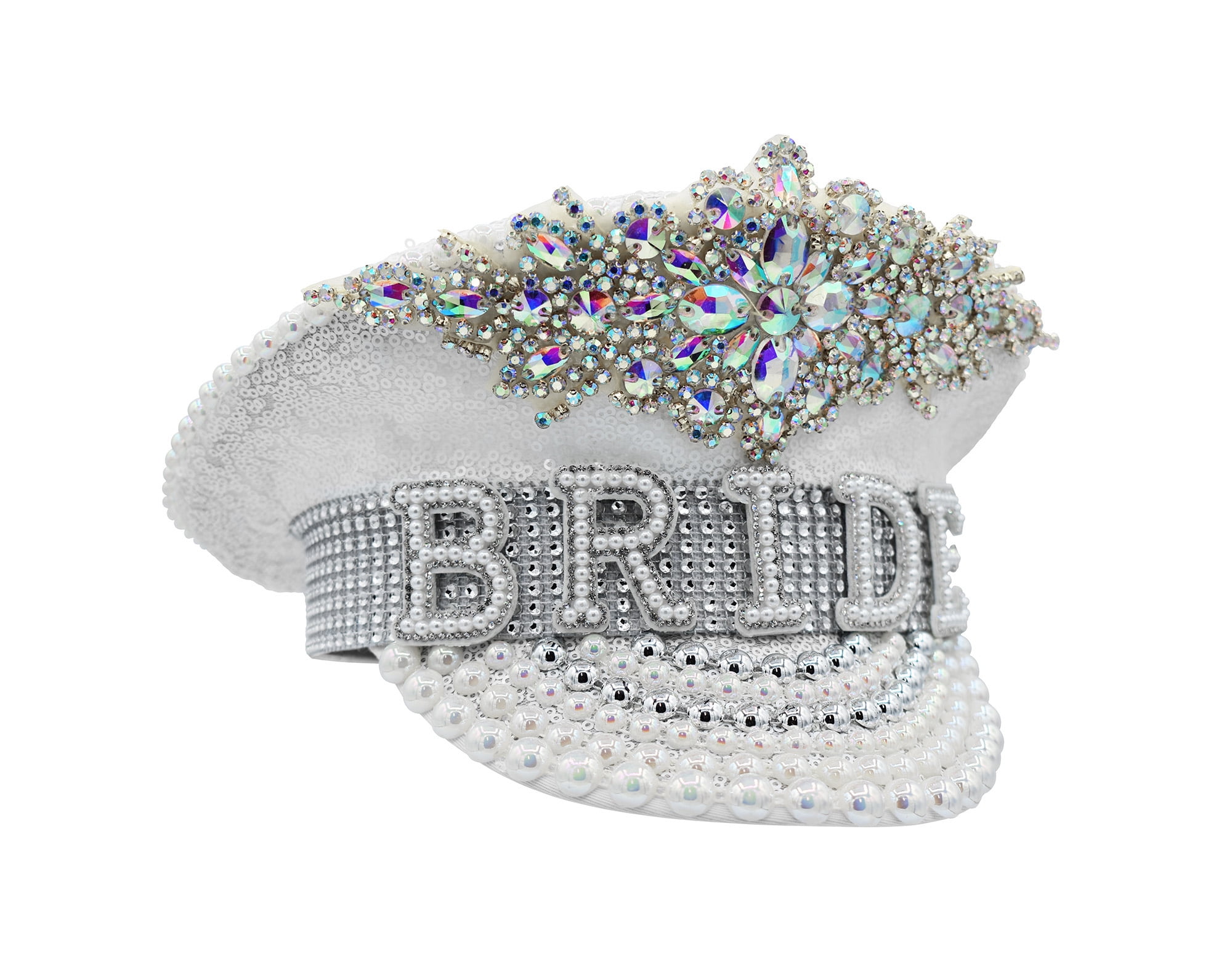Nicky Bigs Novelties White Sequin BRIDE Captain Hat with Faux Gems ...