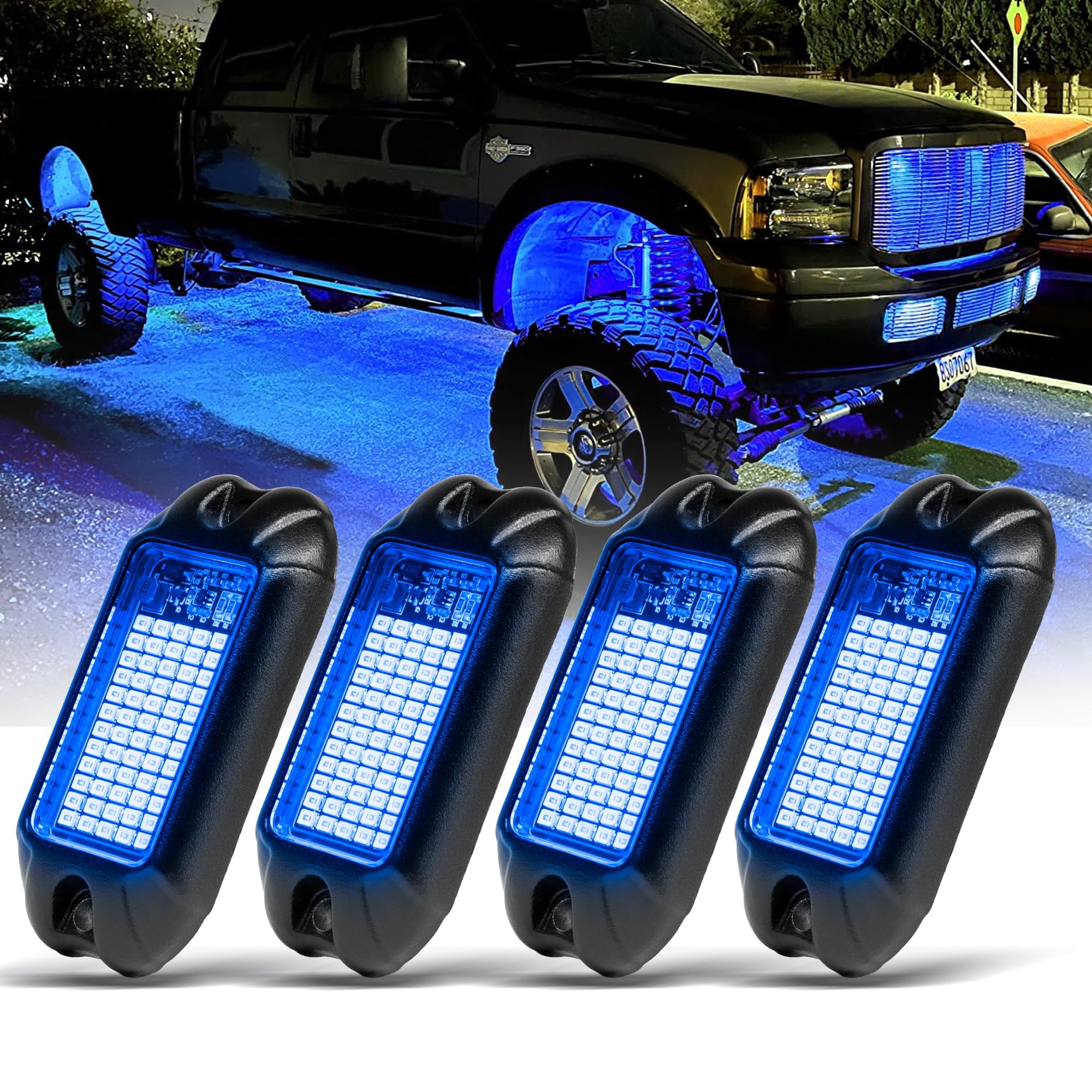 Nicoko 4Pods Pure Blue LED Rock Lights 7200 lumens high Power Rock ...