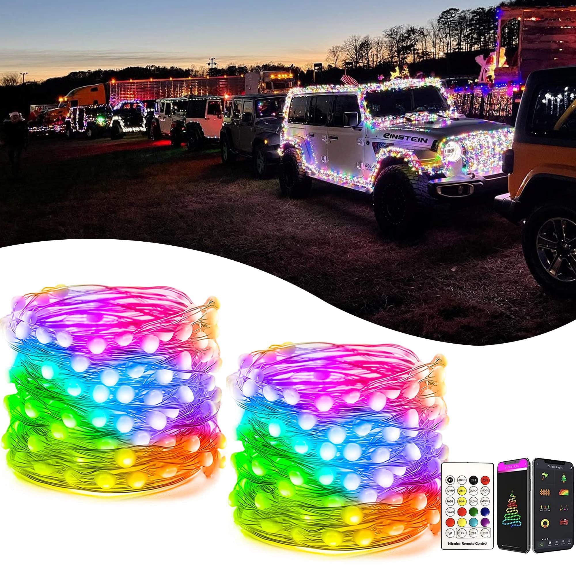 Nicoko DC 12V Color Changing Fairy Lights with Remote&APP,2x32.8 Ft ...