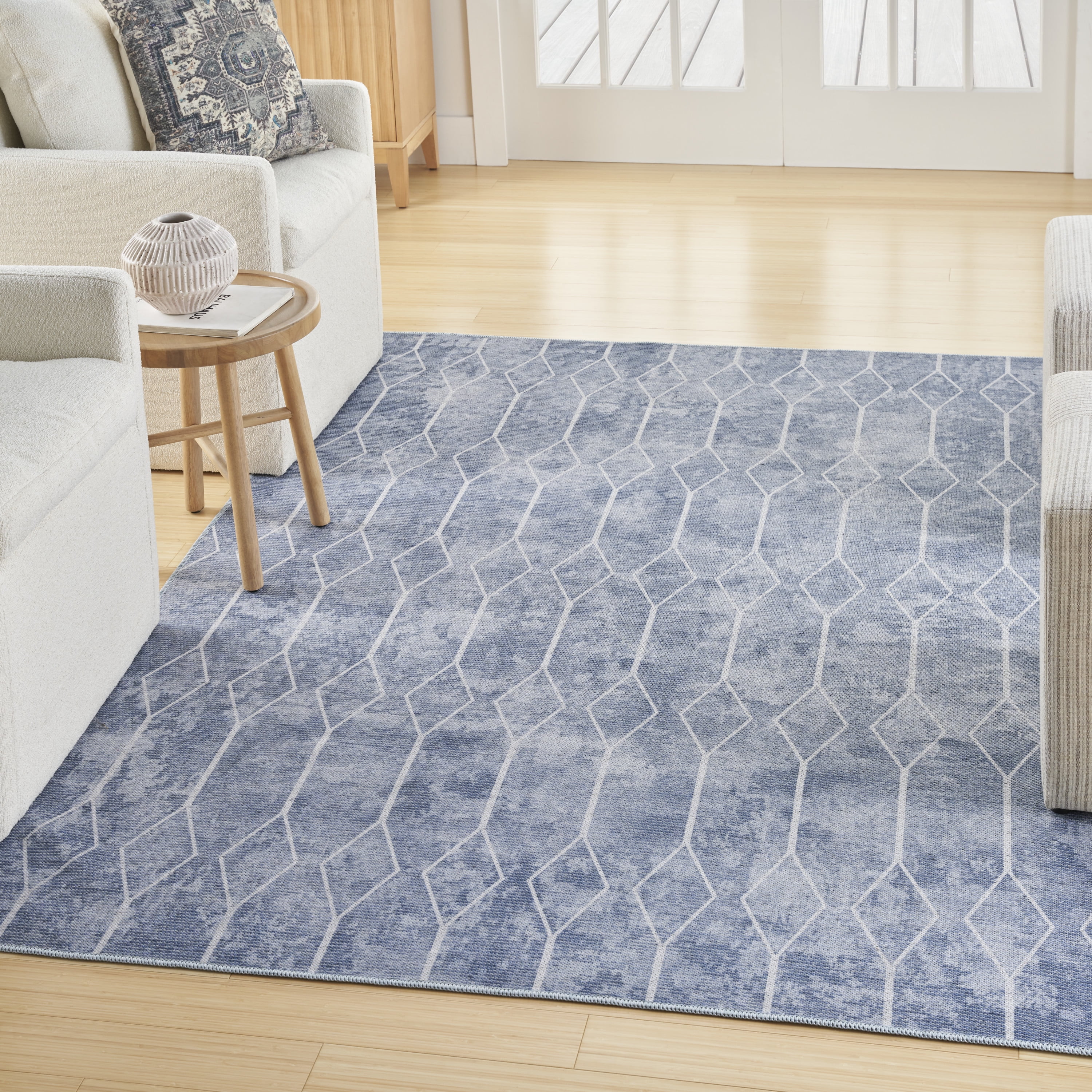 Nicole Curtis Geometric Blue Area Rug - Washable - 8x10 Size - Walmart.com