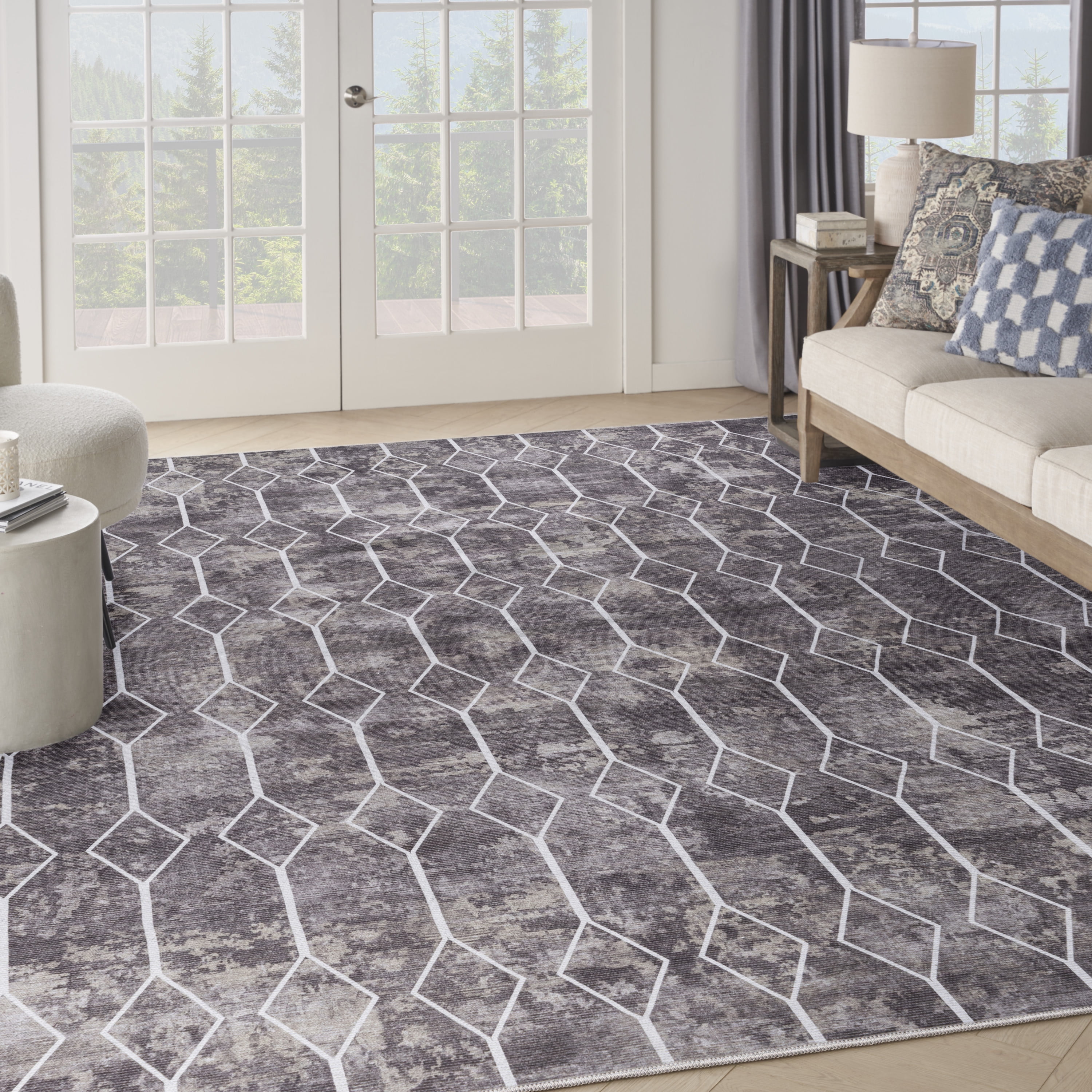 Nicole Curtis Geometric Mocha Area Rug - Washable 9x12 Rug - Walmart.com