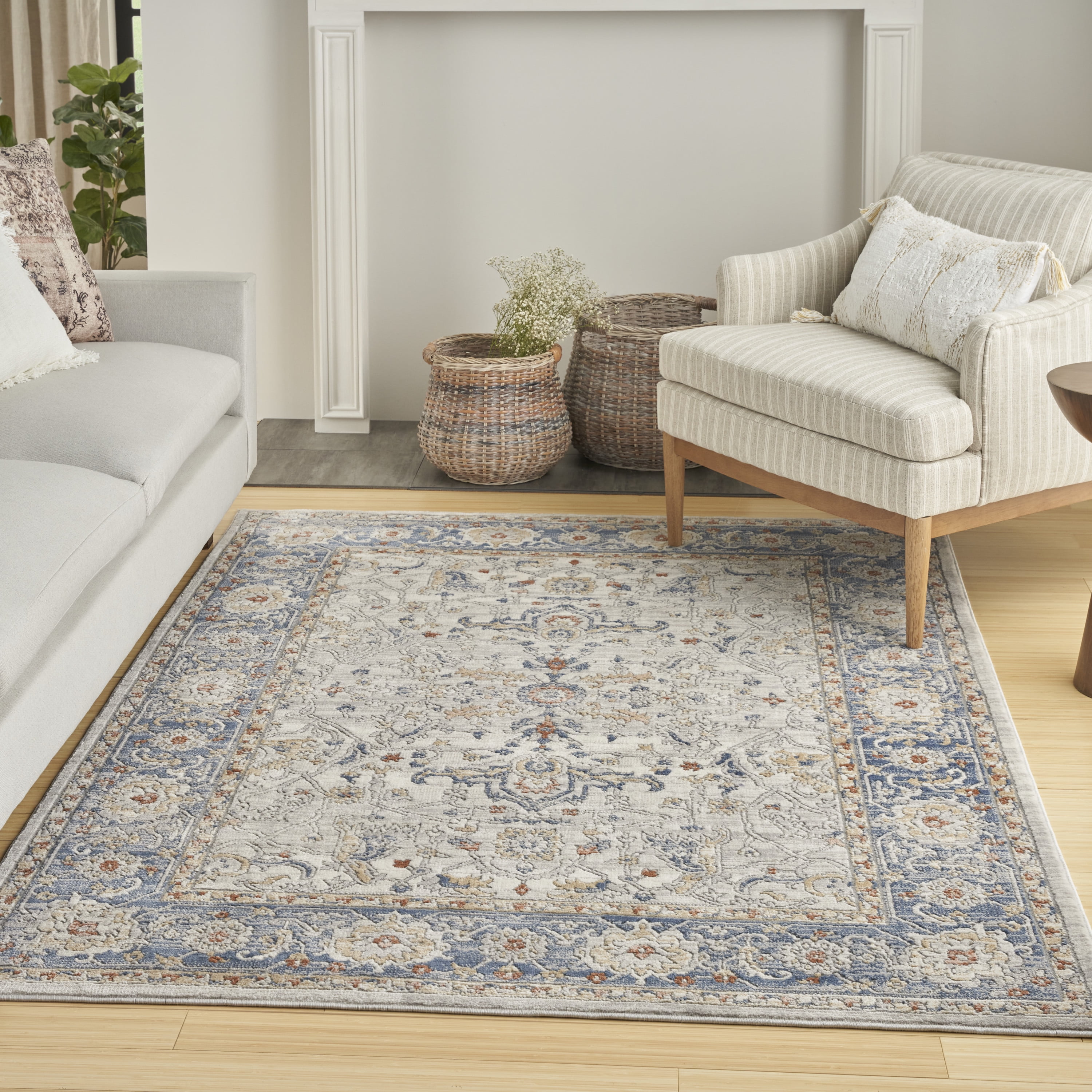 Nicole Curtis Series 4 Persian Cream Blue 6'7" x 9'2" Area Rug, (7x9 ...