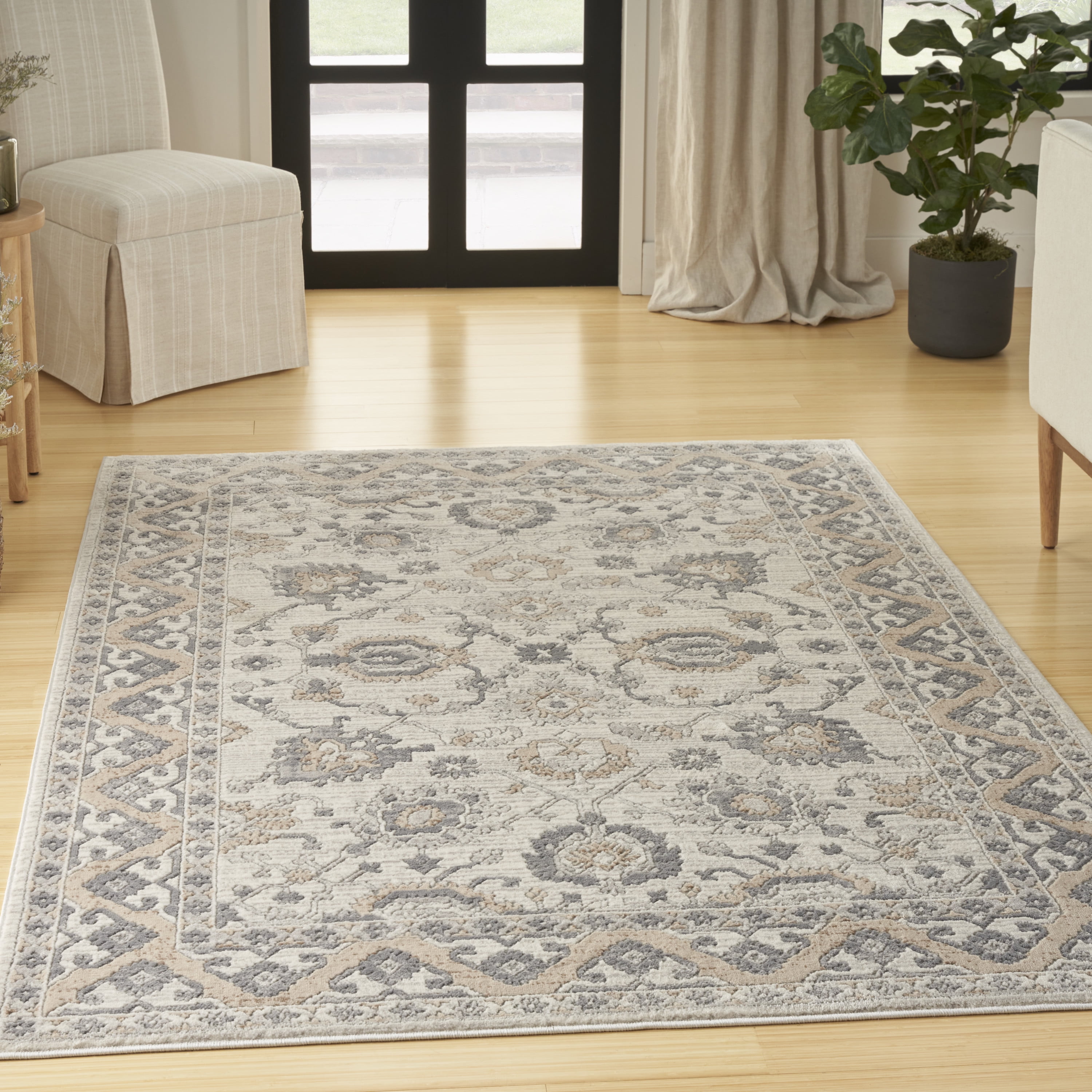 Nicole Curtis Series 4 Persian Cream Grey 6'7" x 9'2" Area Rug, (7x9 ...