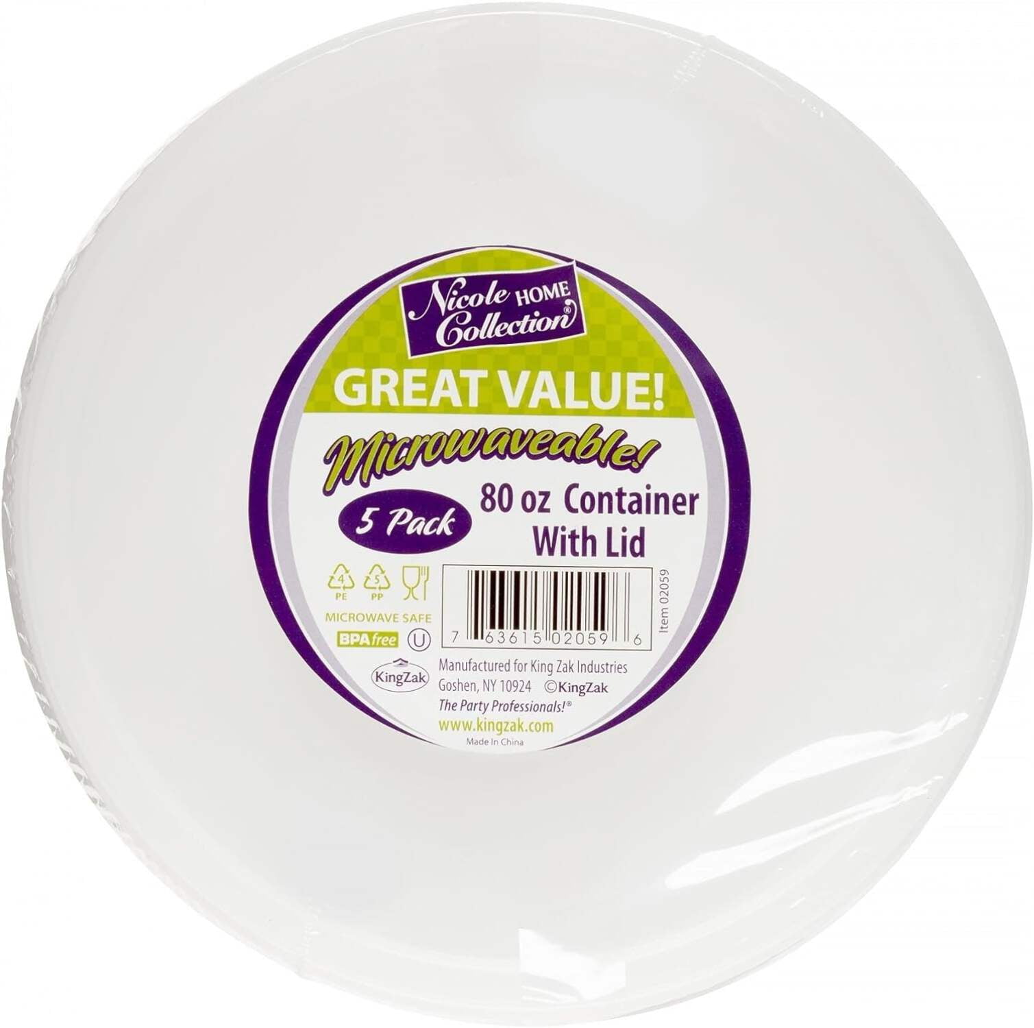 Nicole Home Collection Clear Round Containers with Lids - 80 oz Pack of ...