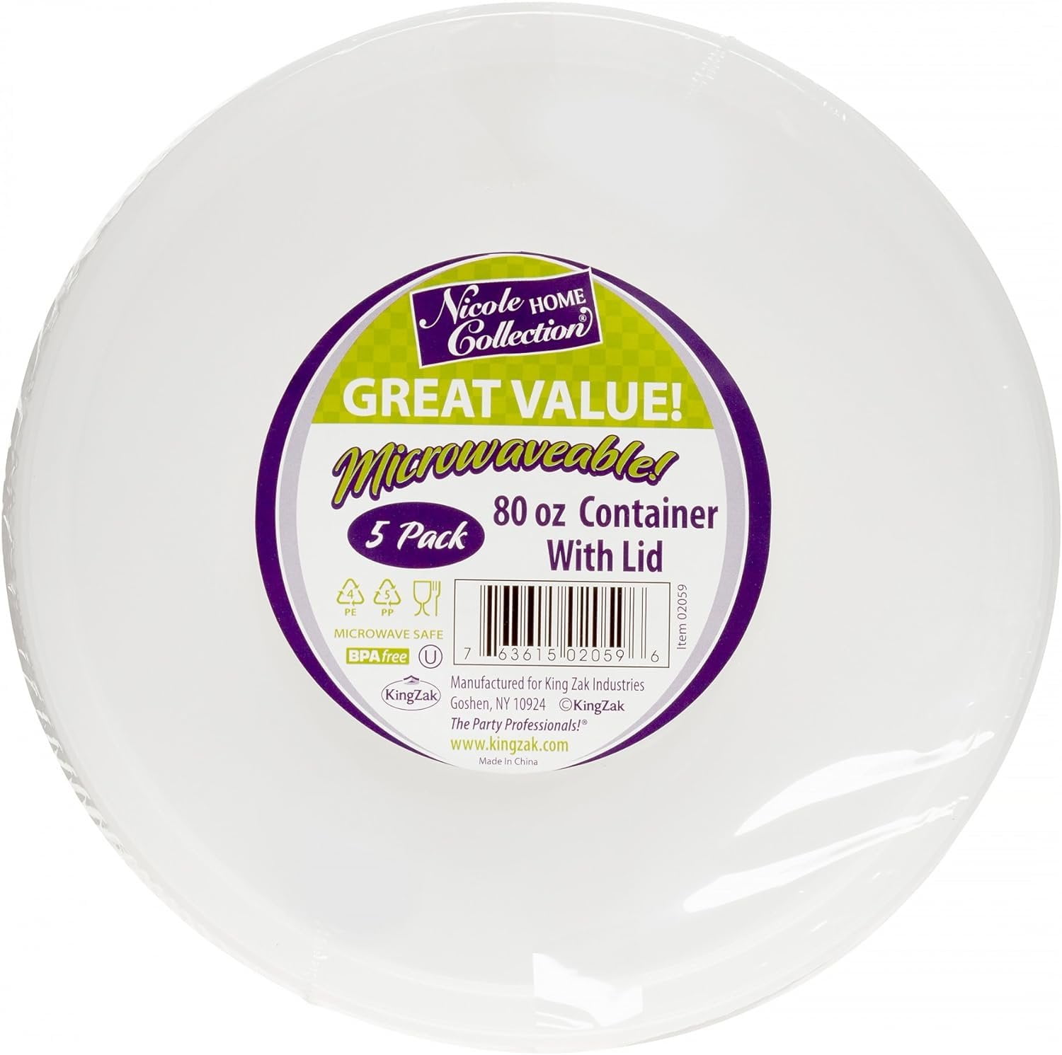 Nicole Home Collection Clear Round Containers with Lids - 80 oz Pack of ...