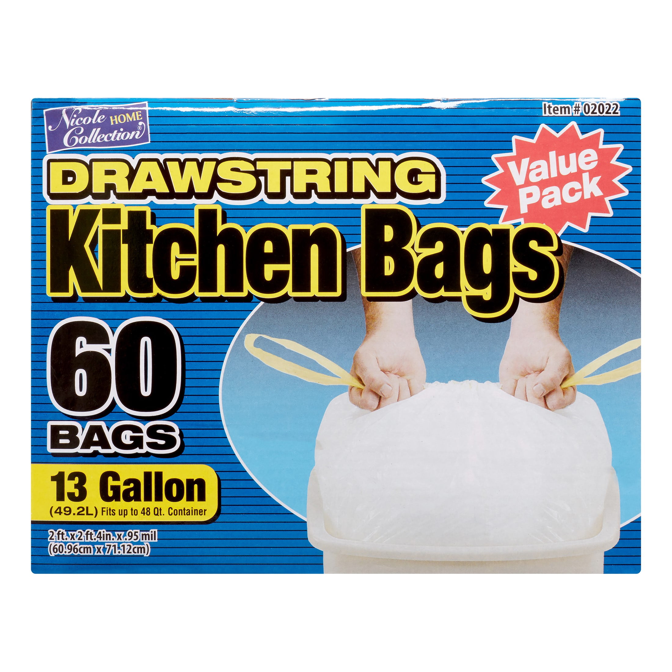 Nicole Home Collection Kitchen Drawstring Trash Bags, 13 Gallon, White ...