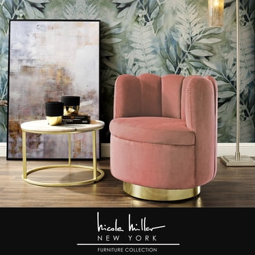 Nicole Miller Zaire Accent Chair Velvet Upholstered, Open Barrel Back ...