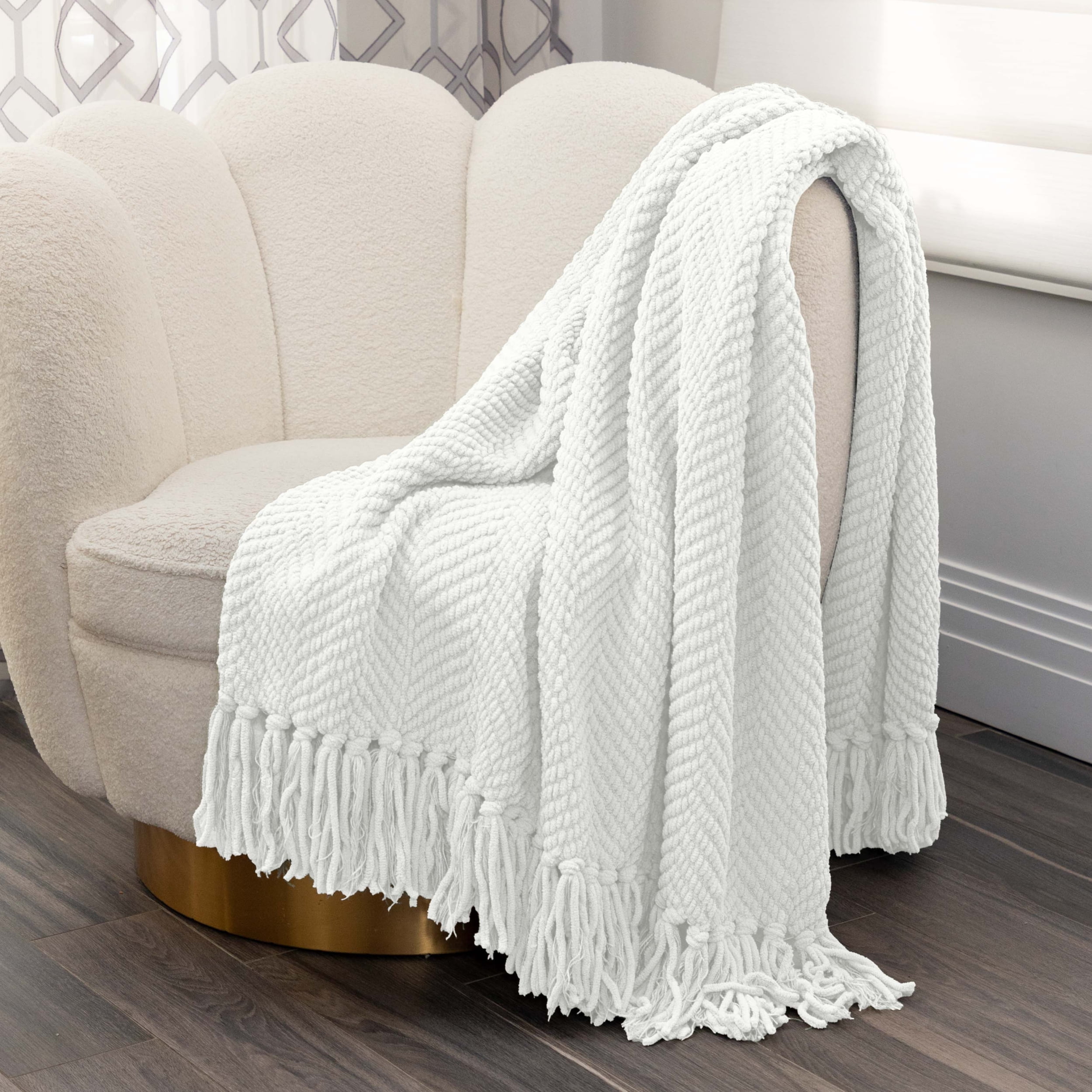 Nicole Miller Chloe Textured Soft Knit Throw Blanket with Tassels – for ...