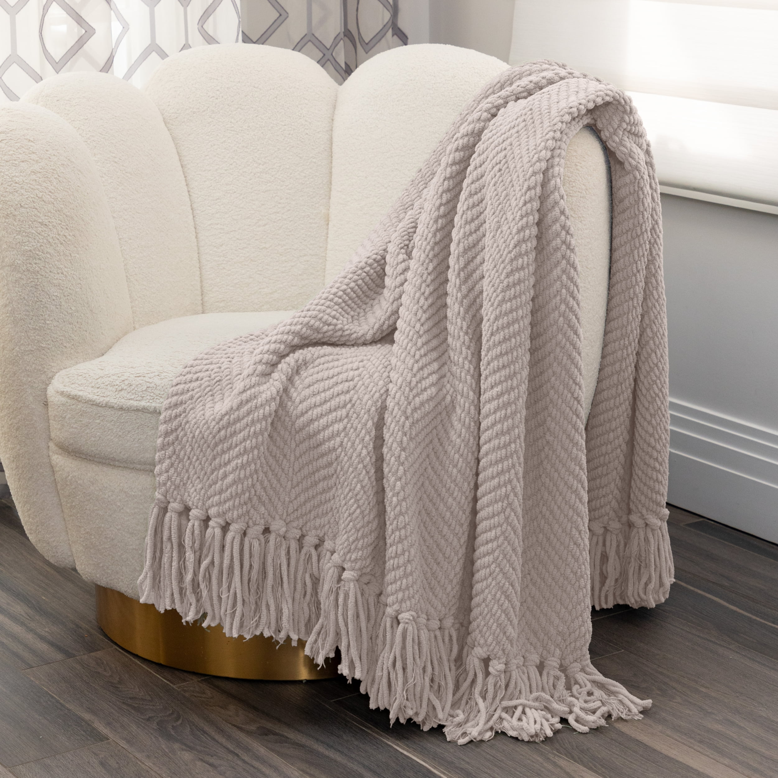 Nicole Miller Chloe Textured Soft Knit Throw Blanket with Tassels – for ...
