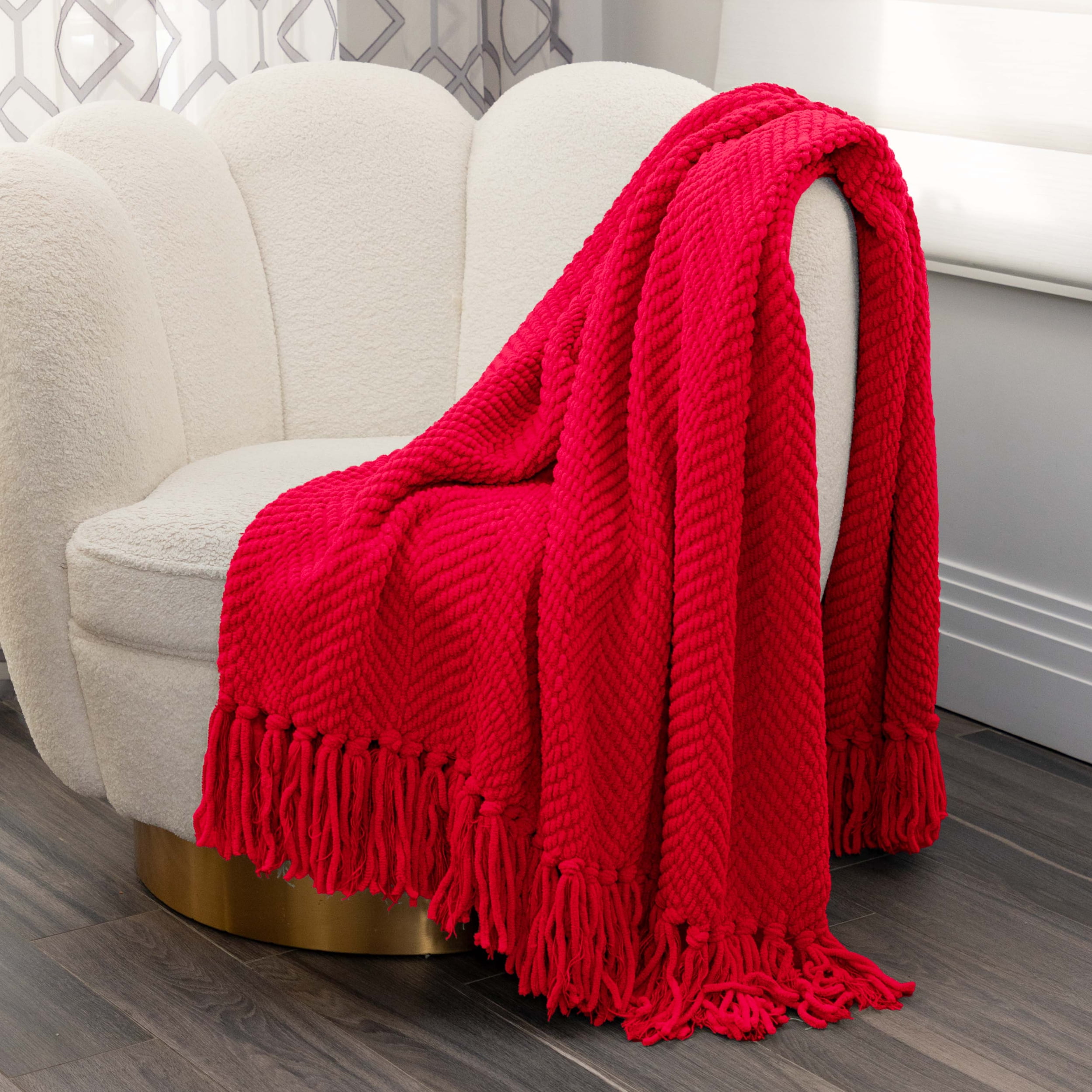 Nicole Miller Chloe Textured Soft Knit Throw Blanket with Tassels – for ...