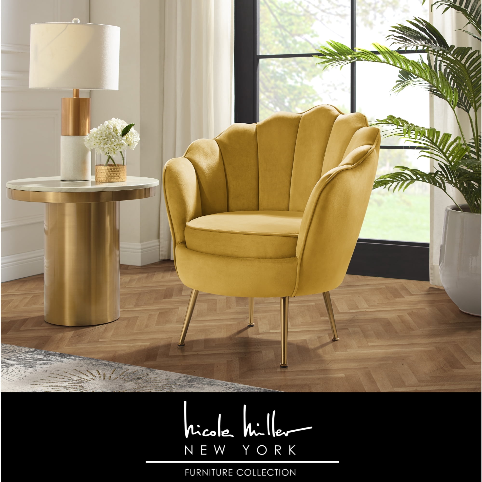 Nicole Miller Eian Velvet Accent Chair with Gold Legs, Yellow - Walmart.com