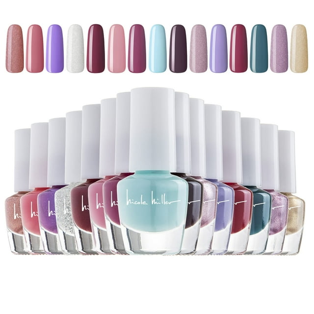 Nicole Miller 15 Piece Mini Nail Polish Set, Glossy & Glitter Shades ...