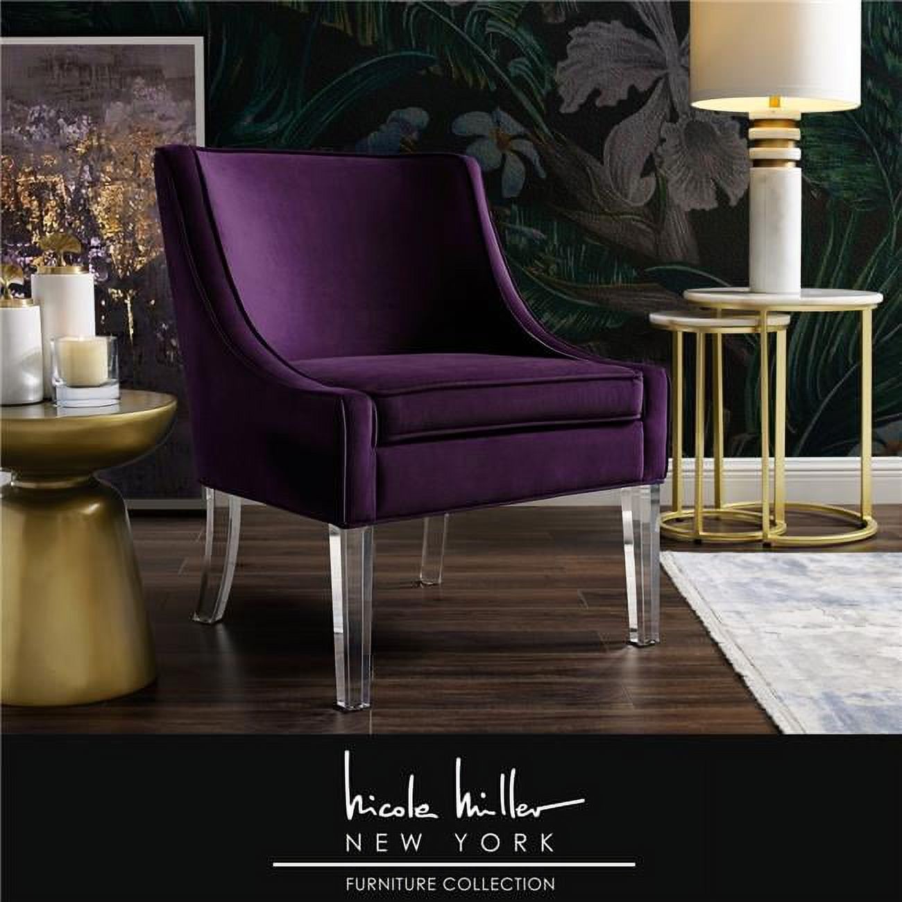 Posh Living Juelz Velvet Swooped Arm Accent Chair in Purple - Walmart.com