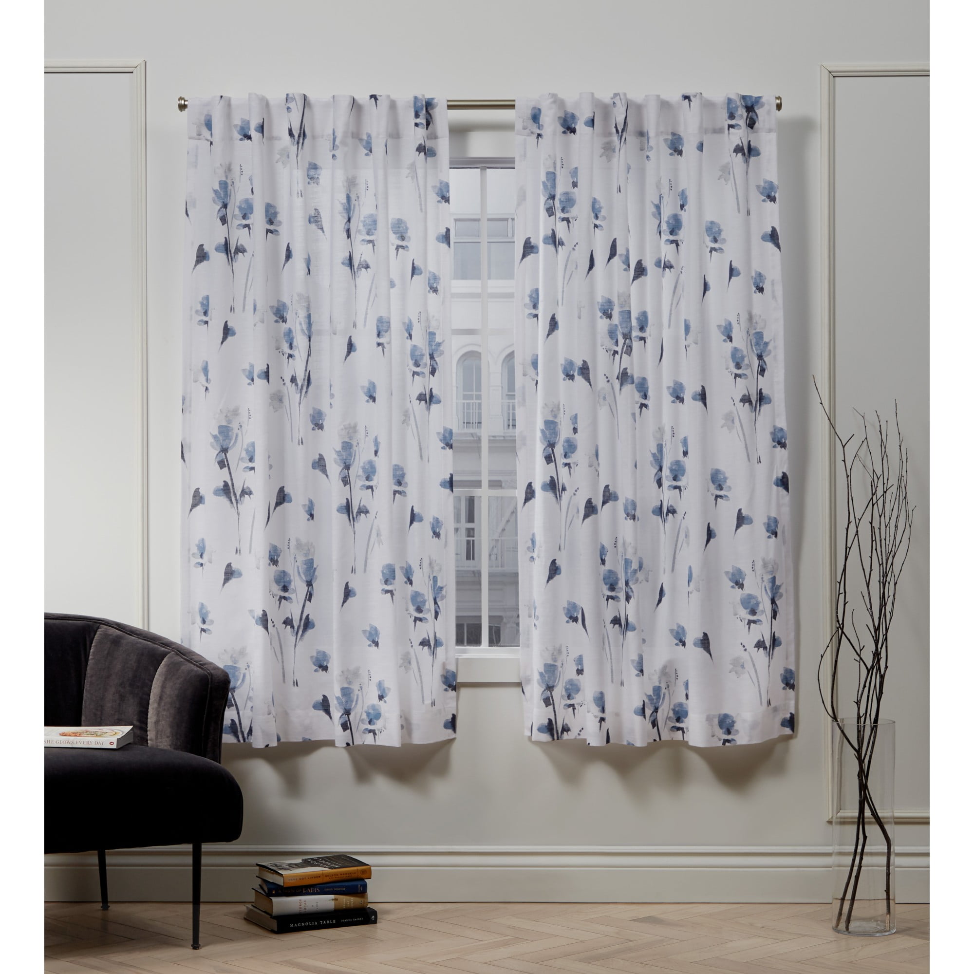 Nicole Miller La Petite Fleur Floral Cotton Hidden Tab Curtain Panels ...