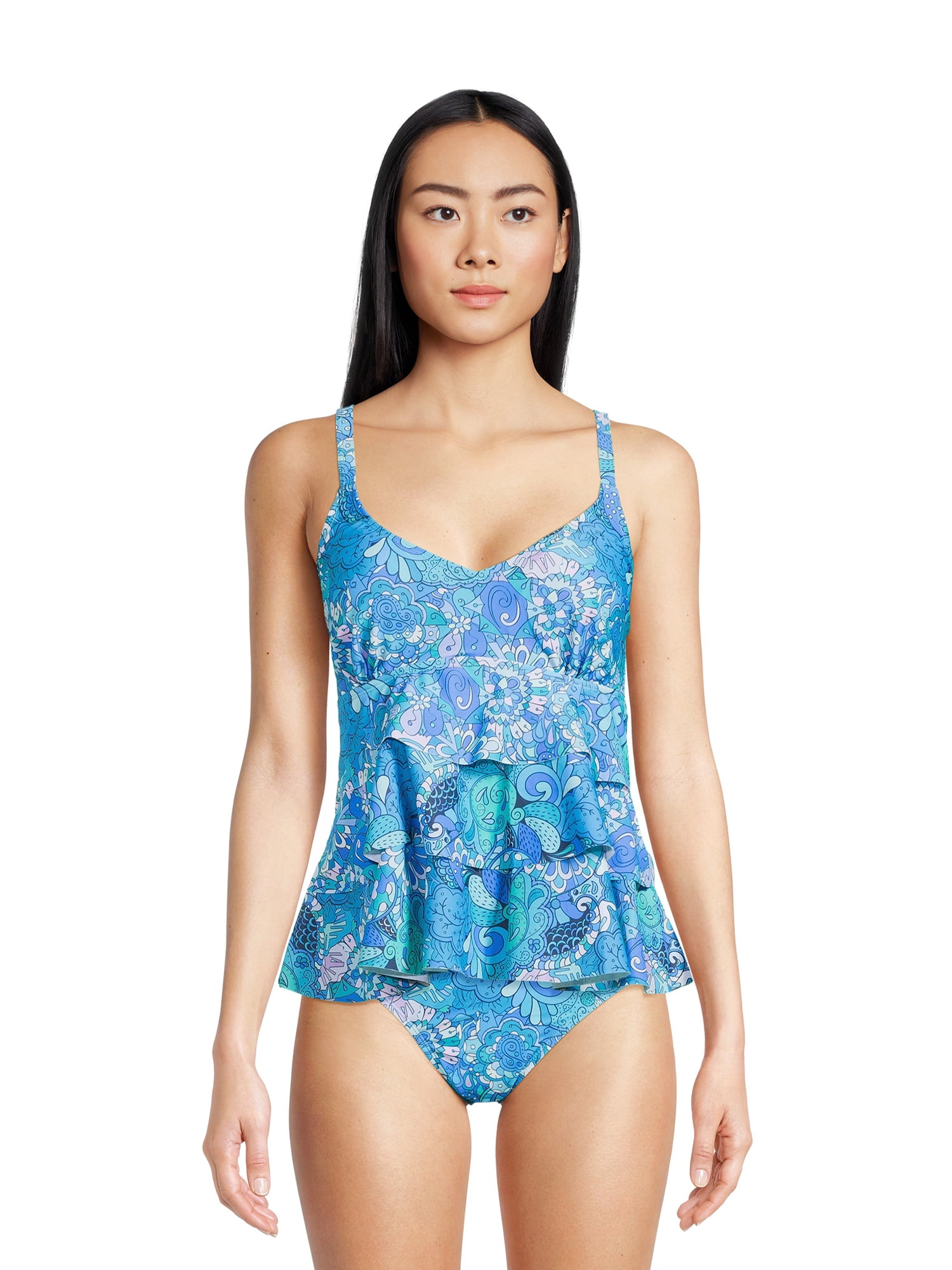 Nicole Miller Womens Tiered Ruffle Tankini Top