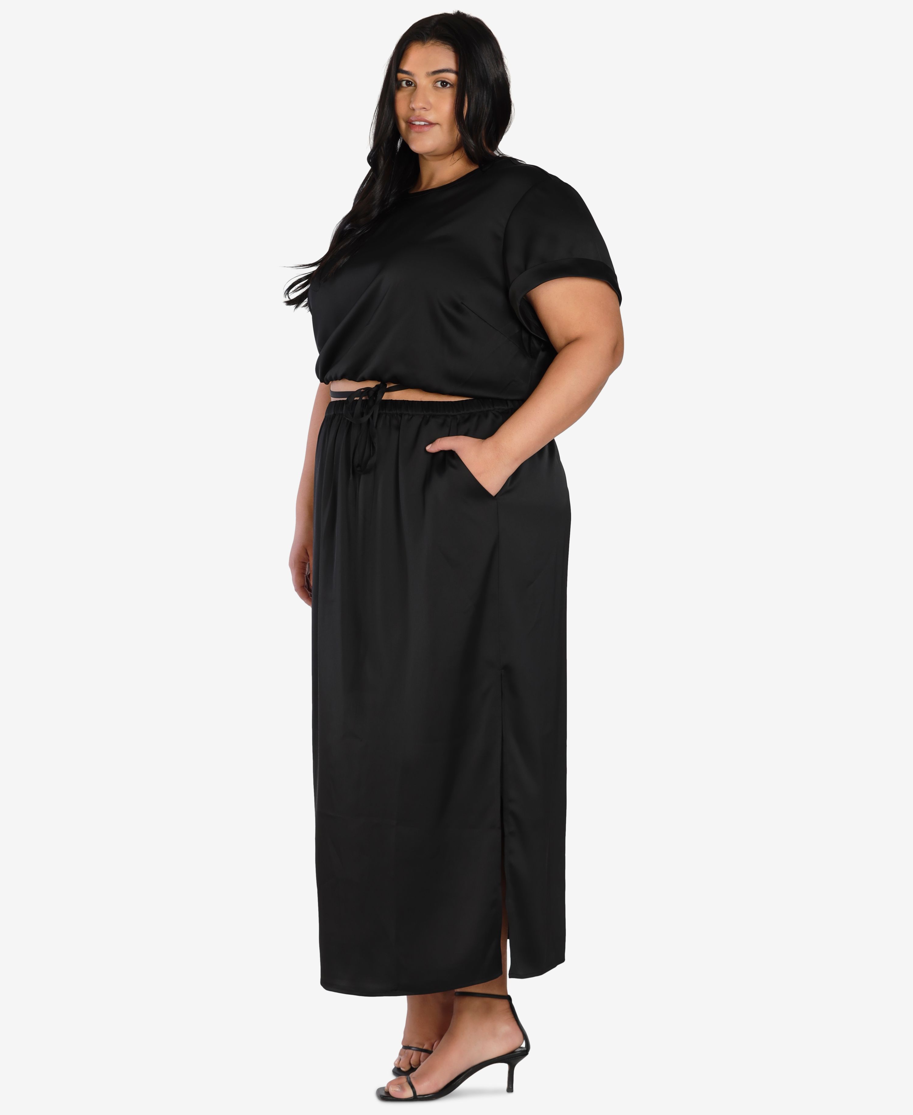 Nicole Williams English Plus Size Satin Crop Top Black 1X - Walmart.com
