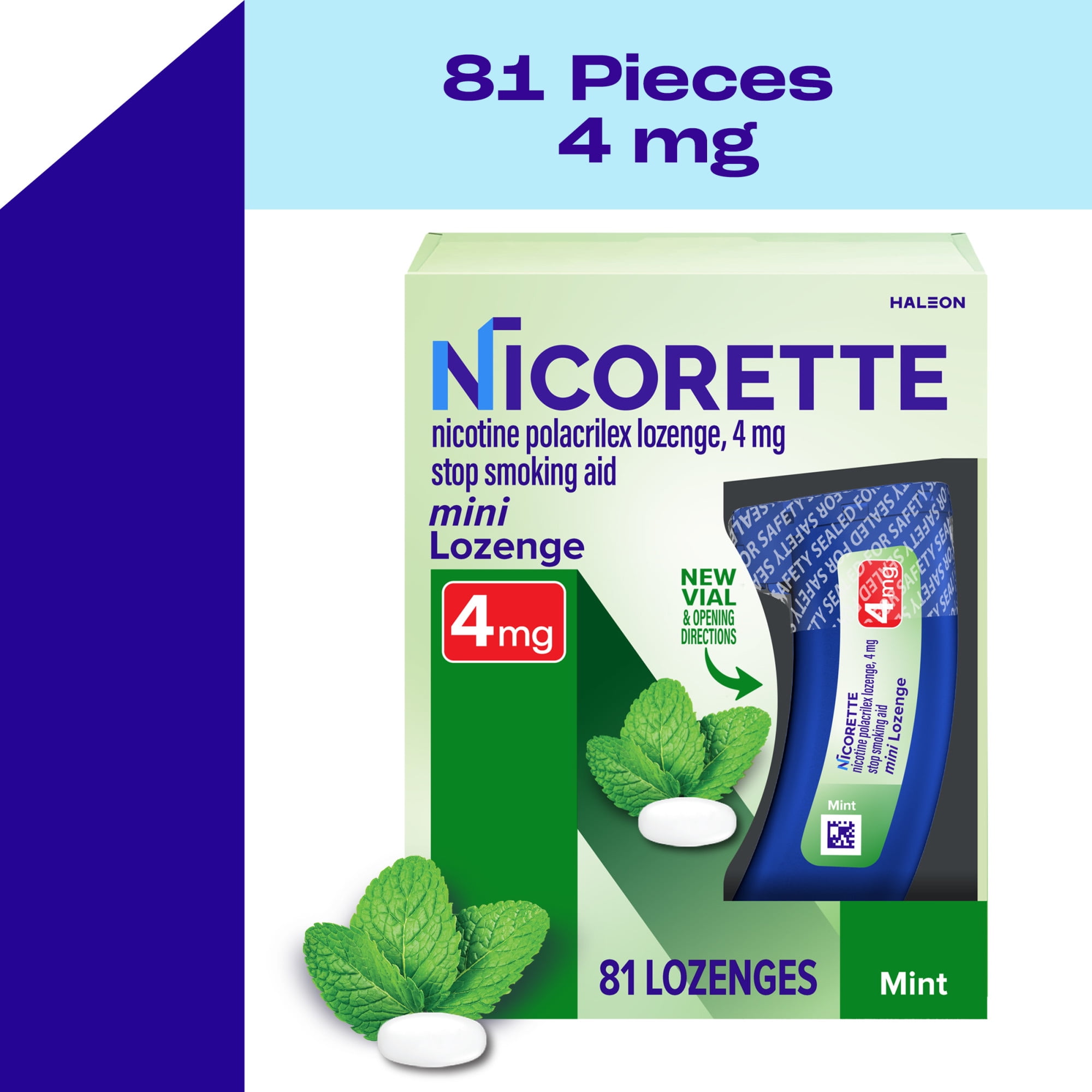 Nicorette Mint Flavored Mini Nicotine Lozenges, 4 Mg, Stop Smoking Aids ...