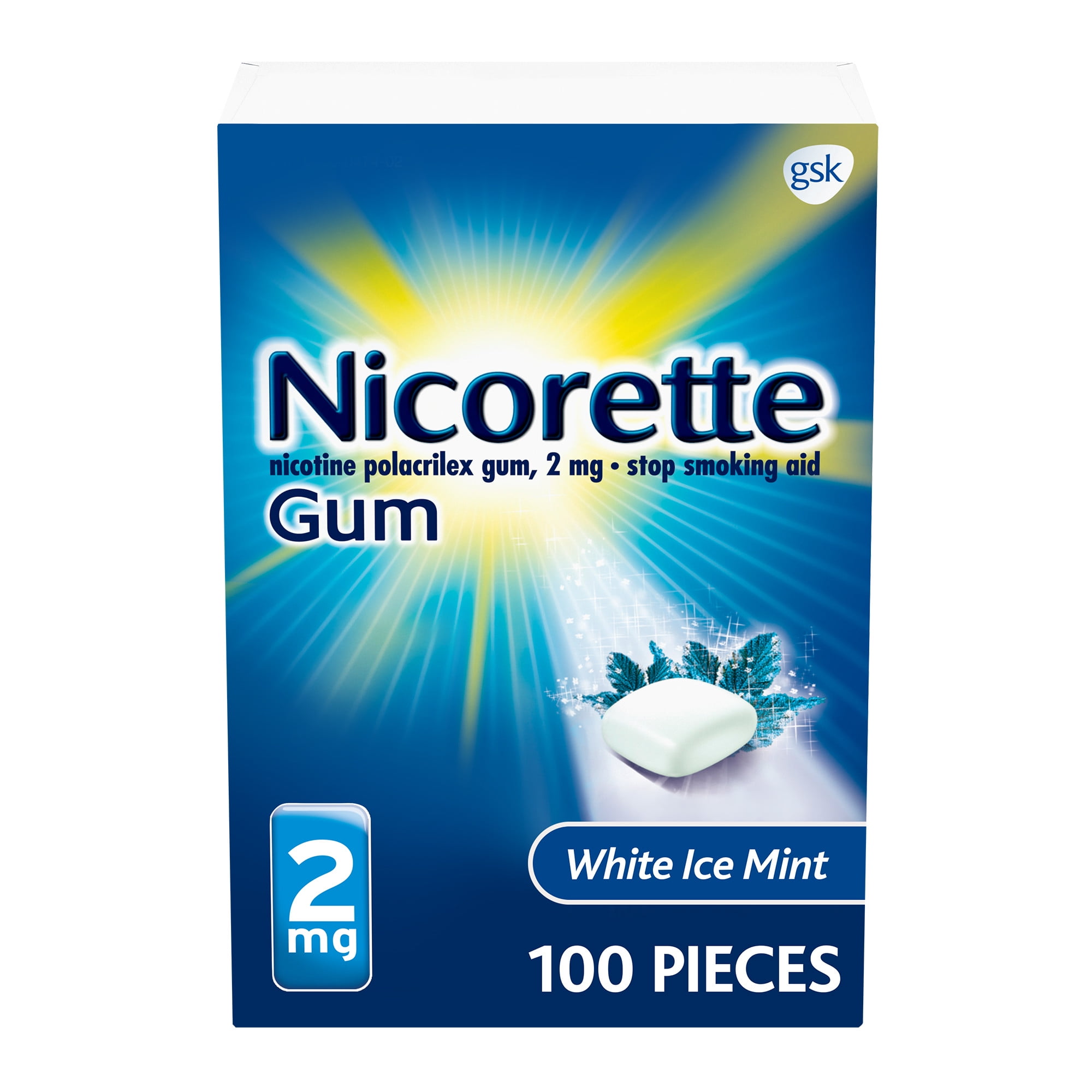 Nicorette Nicotine Gum, Stop Smoking Aids, 2 mg, White Ice Mint, 100 ...