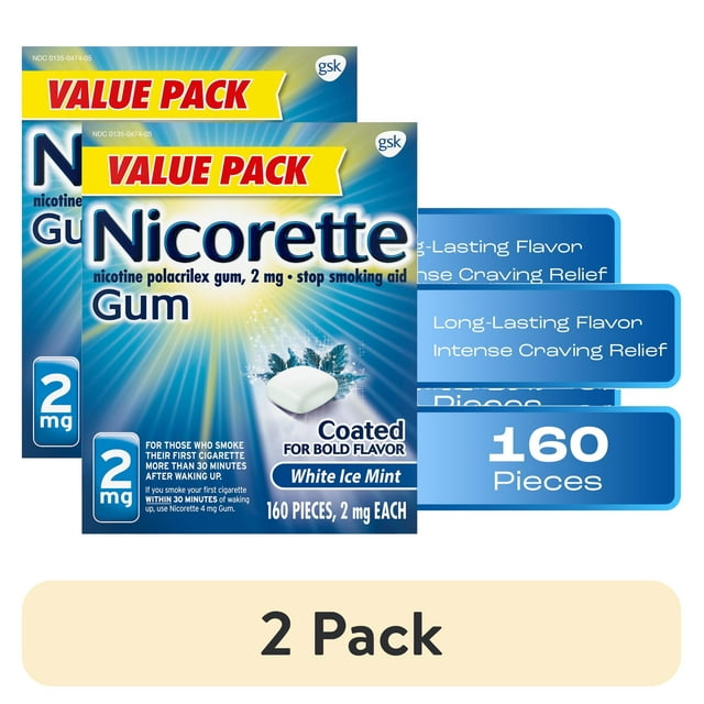 (2 pack) Nicorette Nicotine Gum, Stop Smoking Aids, 2 Mg, White Ice ...