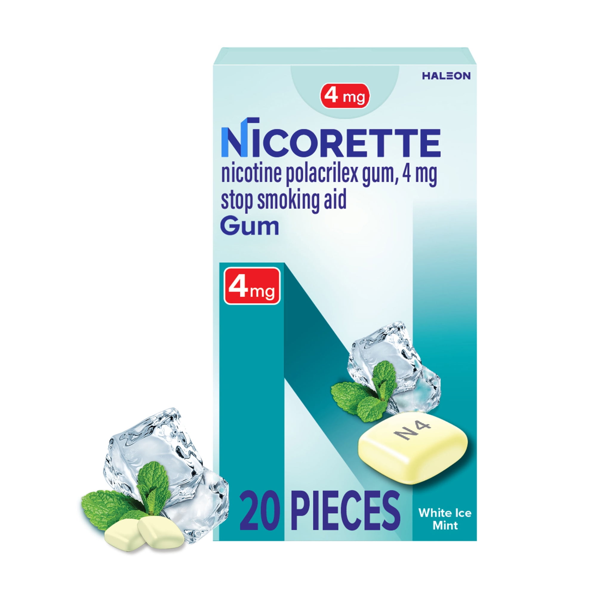 Nicorette Nicotine Gum, Stop Smoking Aids, 4 Mg, White Ice Mint, 20 ...