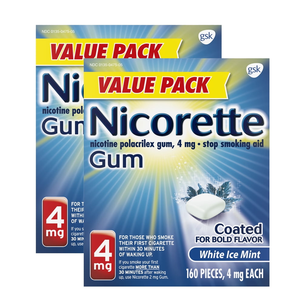 2 Pack Nicorette Nicotine Gum To Stop Smoking White Ice Mint Flavor
