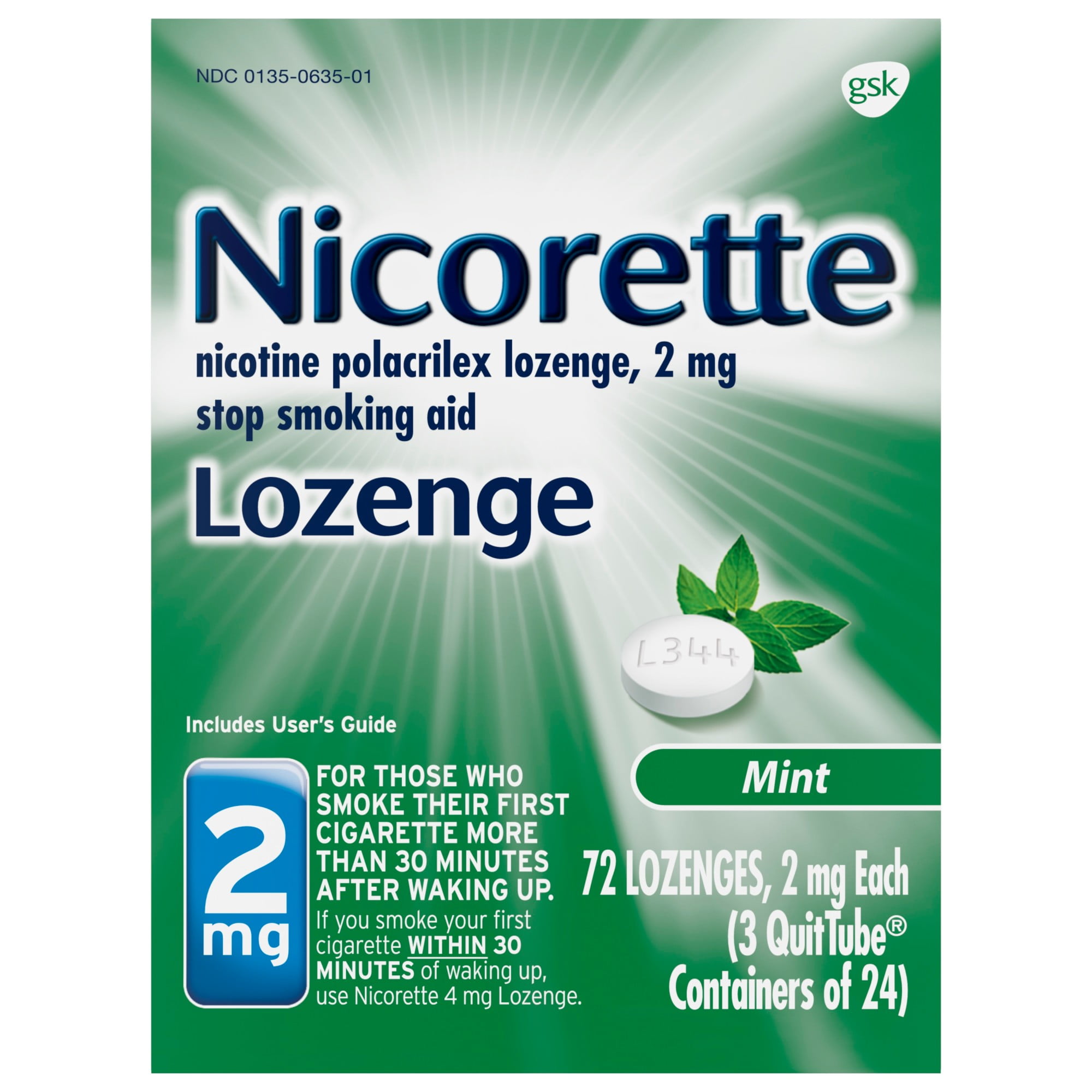 Nicorette Nicotine Lozenges, Stop Smoking Aids, 2 mg, Mint, 72 Count ...