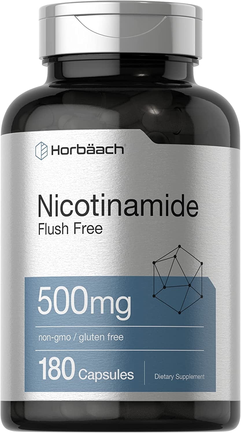 Horbaach Nicotinamide, 500mg, Niacin Capsules, Essential B Vitamin, 180 ...