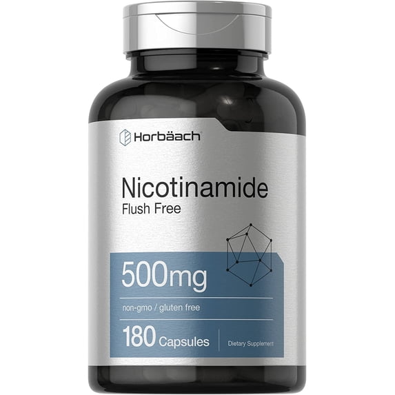 Horbaach Nicotinamide, 500mg, Niacin Capsules, Essential B Vitamin, 180 ...