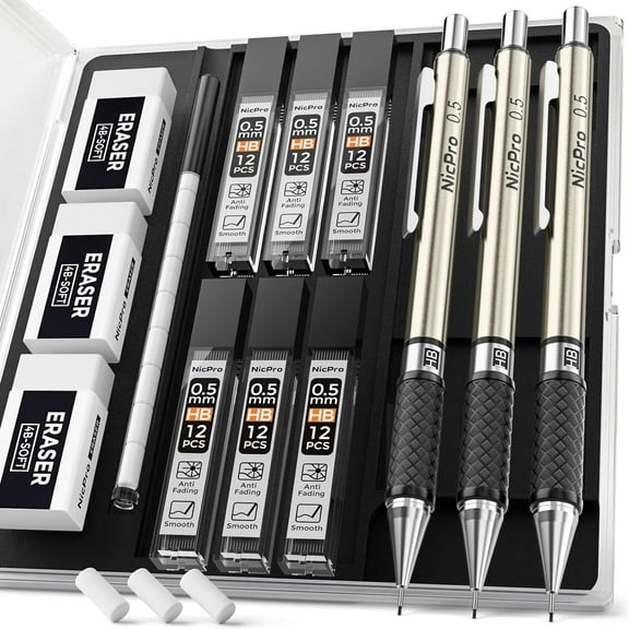 Metal Mechanical Pencil with Erasable Graphite Core for Writing and ...